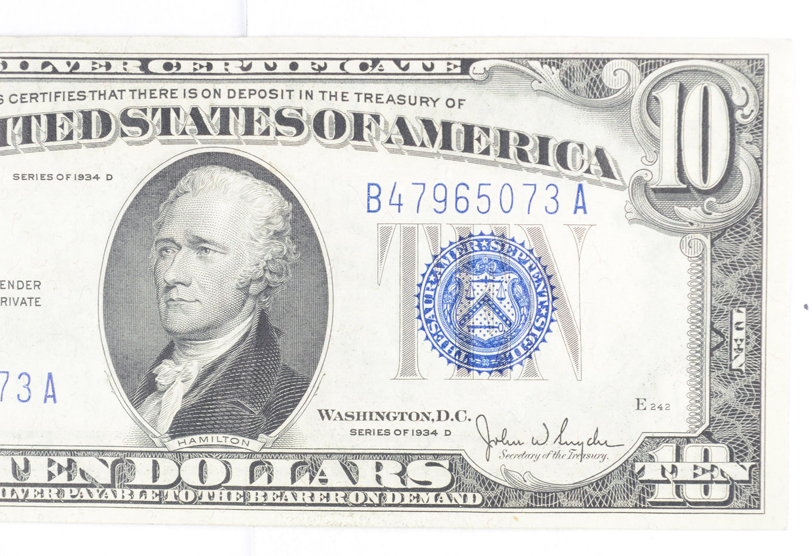 CRISP - 1934-D SILVER CERTIFICATE - US $10 Note - Higher Grade ...