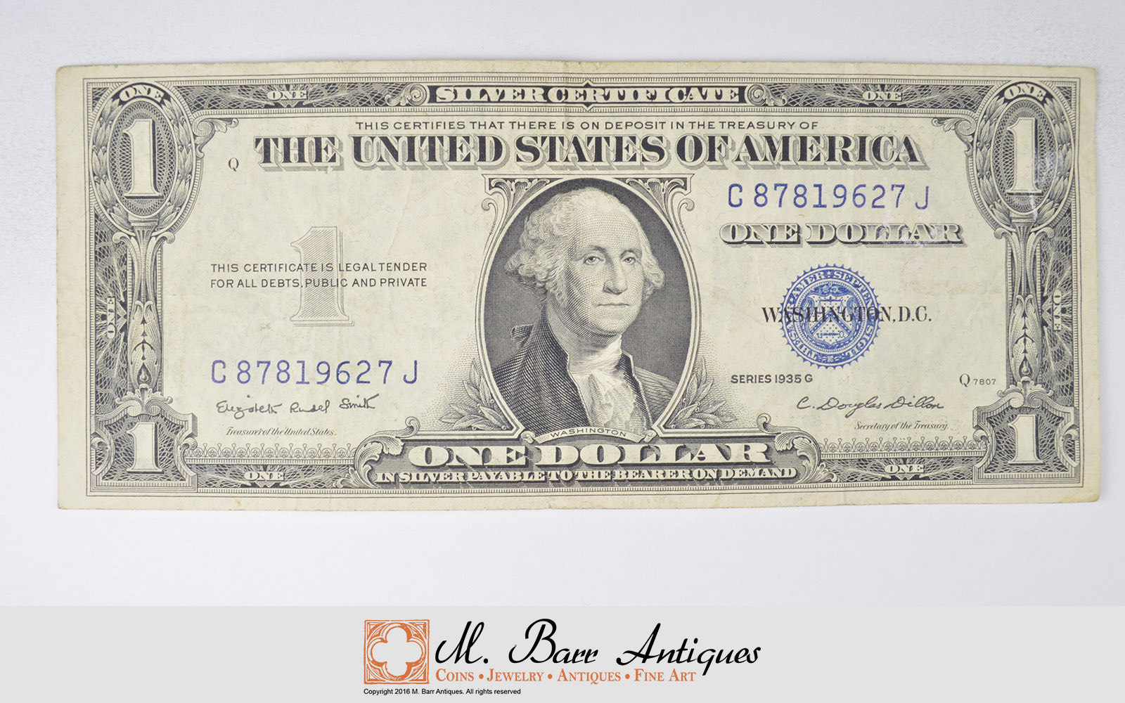 Crisp G Series 1935 $1.00 U.S. Paper Money Silver Certificate Dollar ...