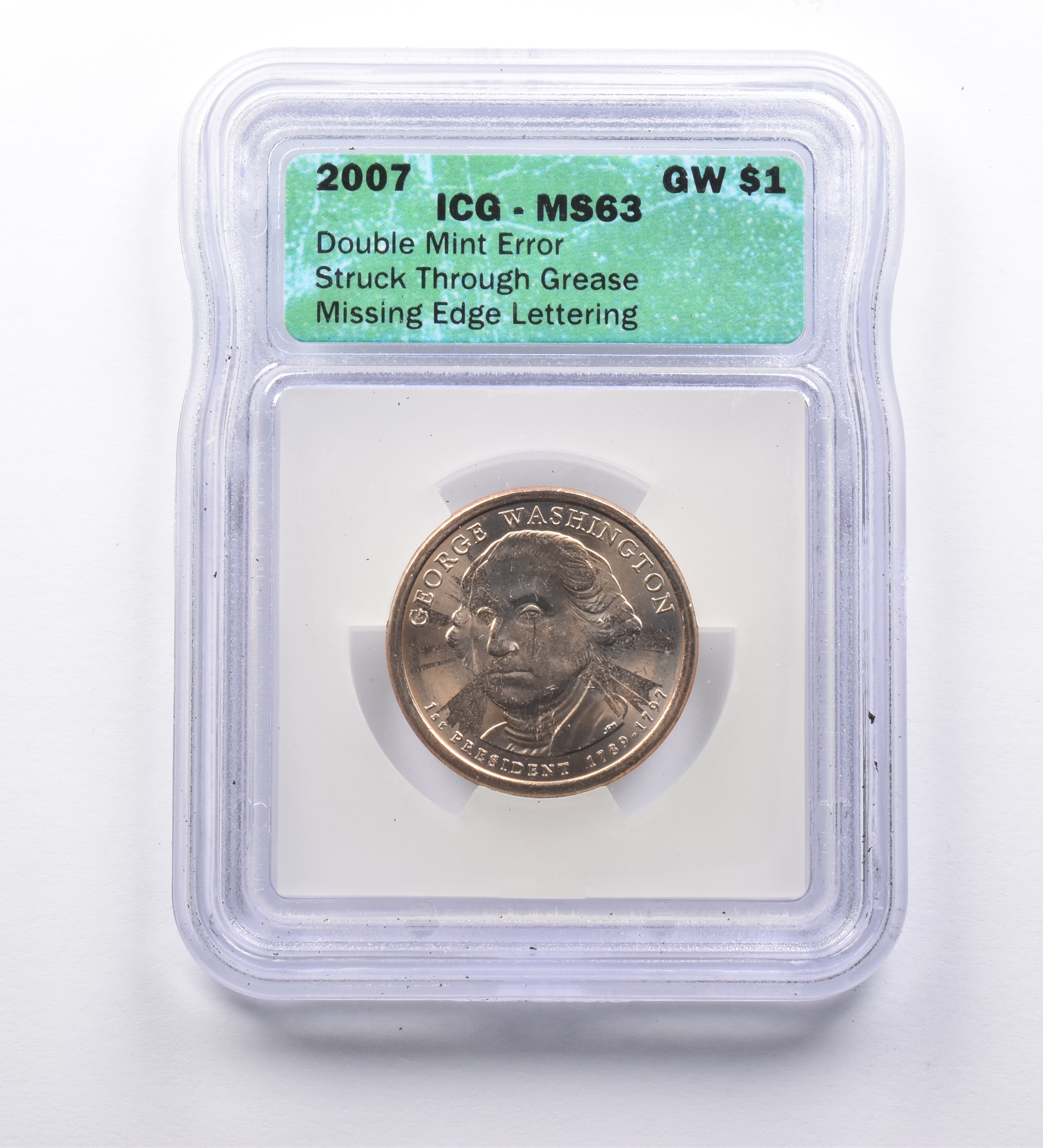 DBL Mint Error MS63 2007 George Washington Dollar Missing Edge ...
