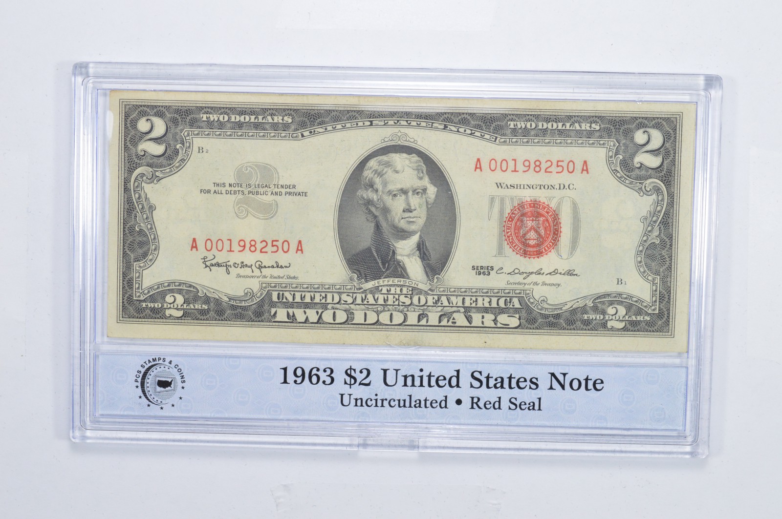 Encased U.S. Currency - 1963 $2 Uncirculated United States Red Seal ...