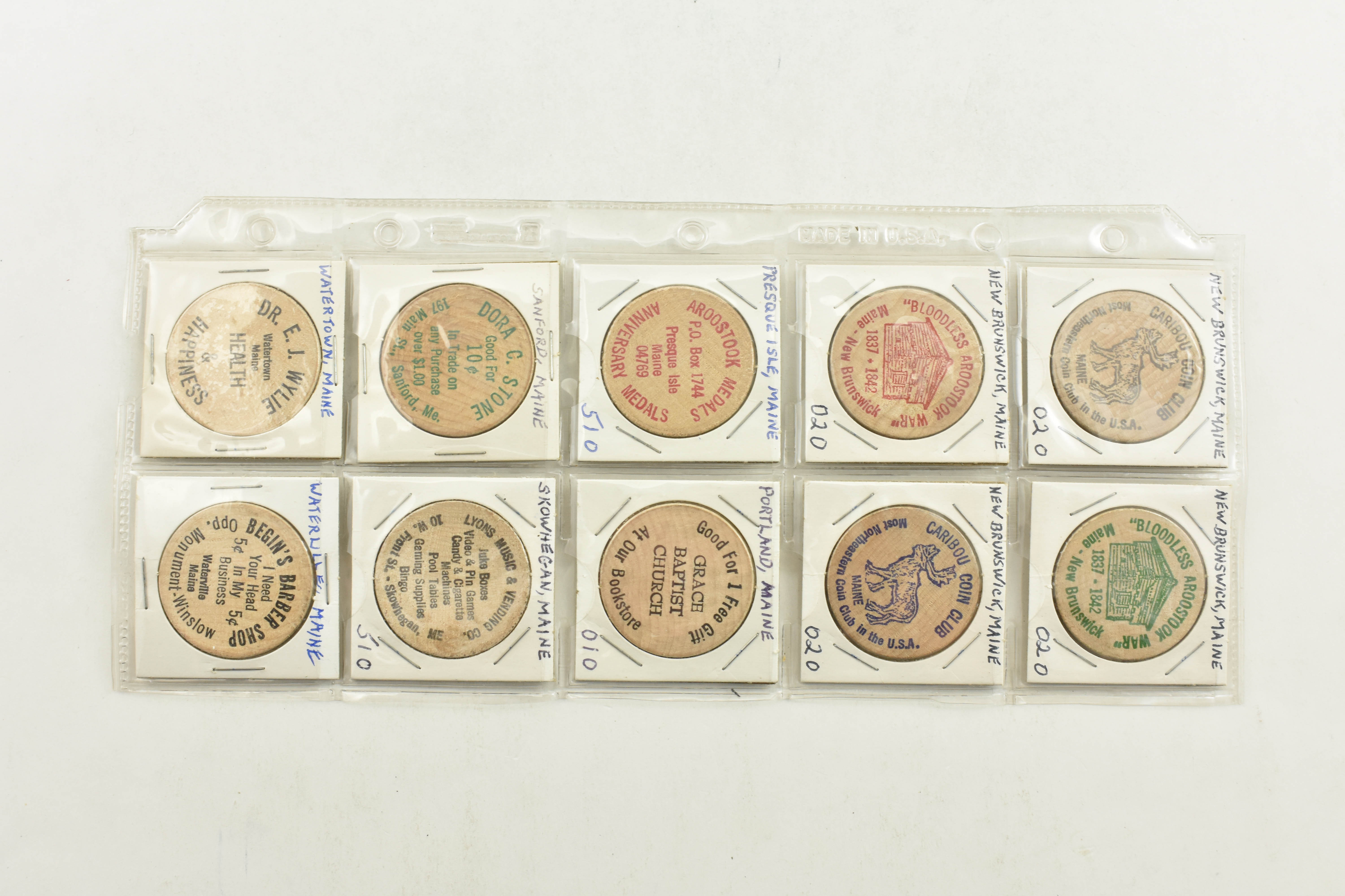 Entire Page Vintage WOODEN Nickels - Rare to find a group this large ...