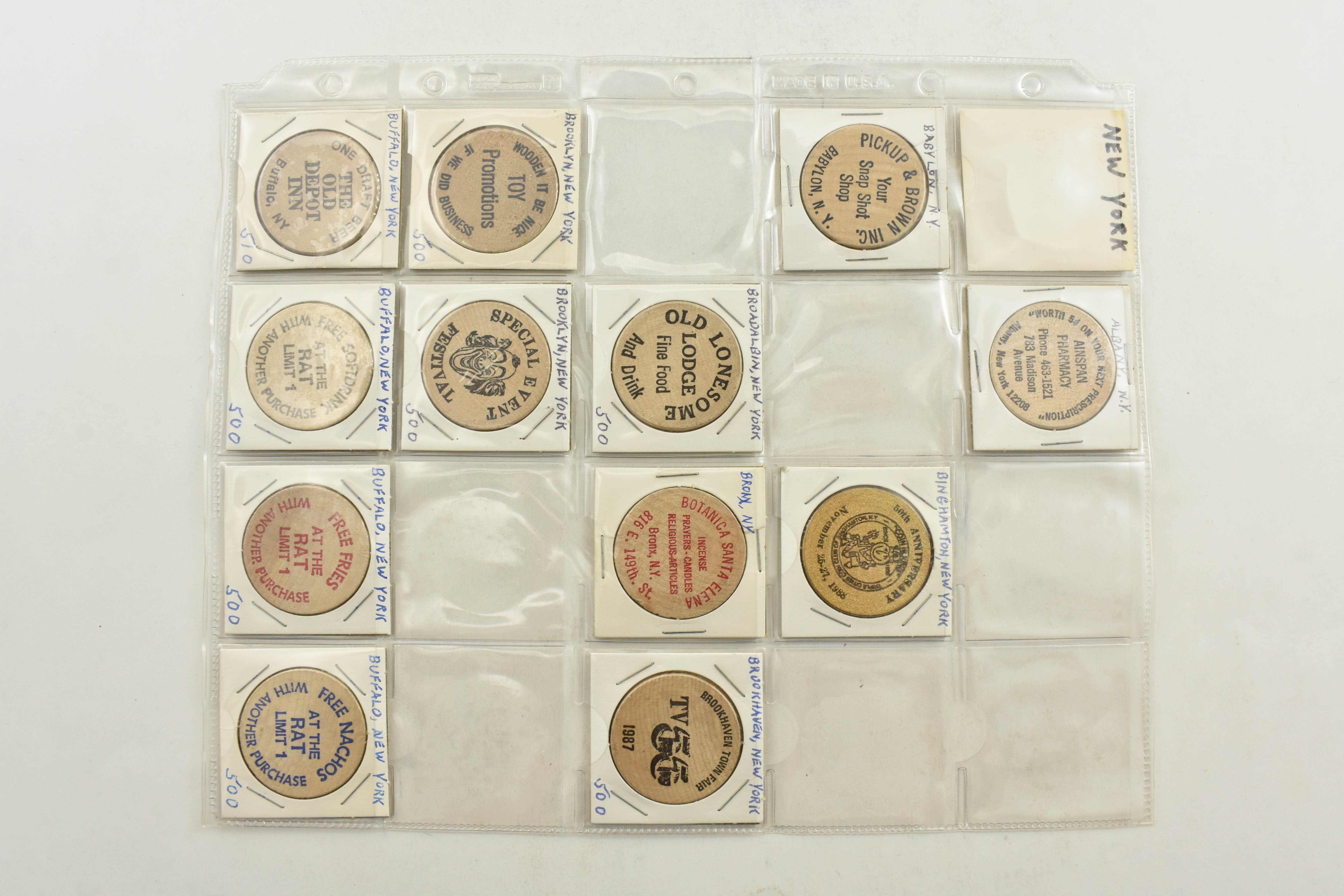 Entire Page Vintage WOODEN Nickels - Rare to find a group this large ...