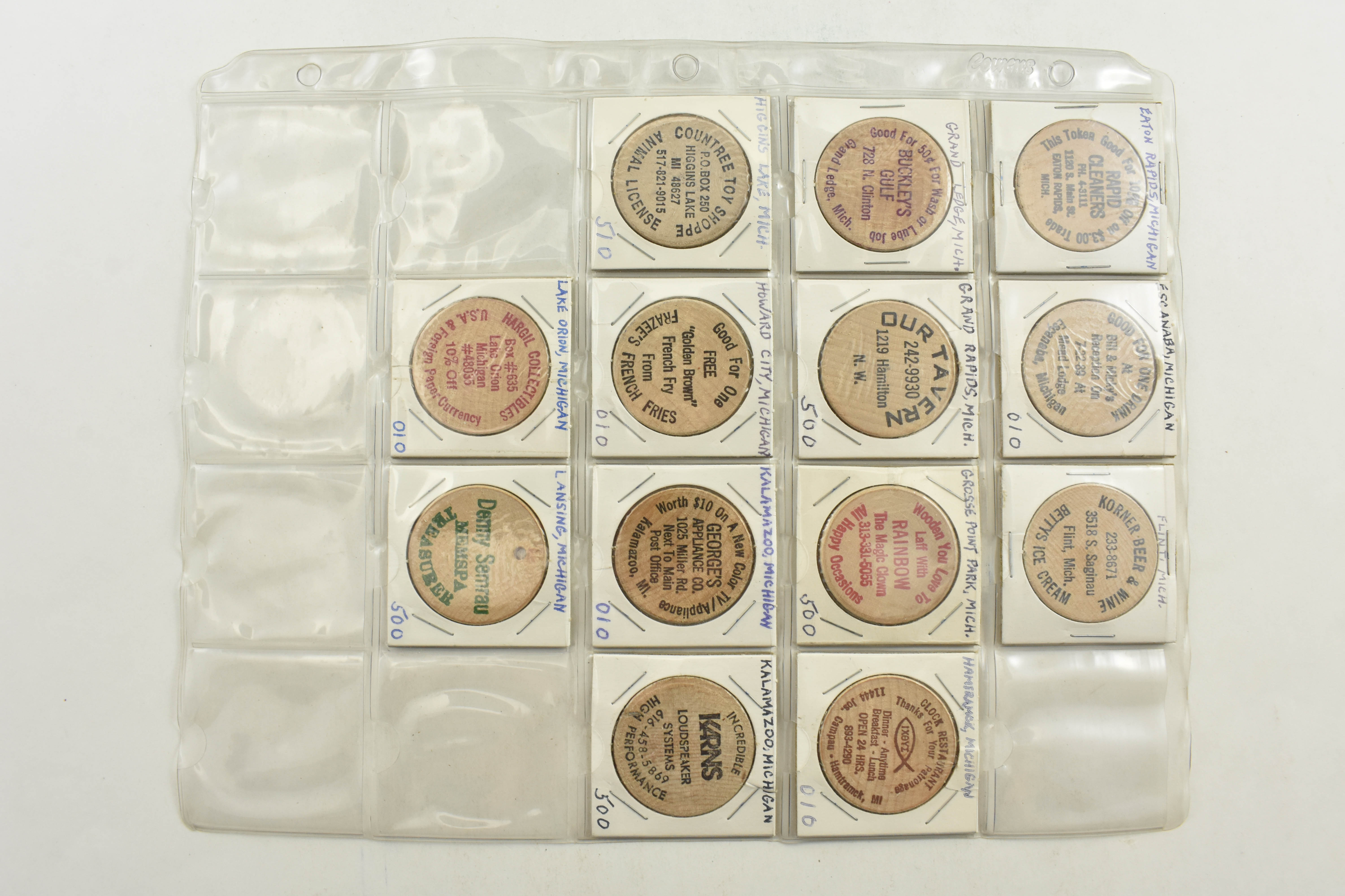 Entire Page Vintage WOODEN Nickels - Rare to find a group this large ...