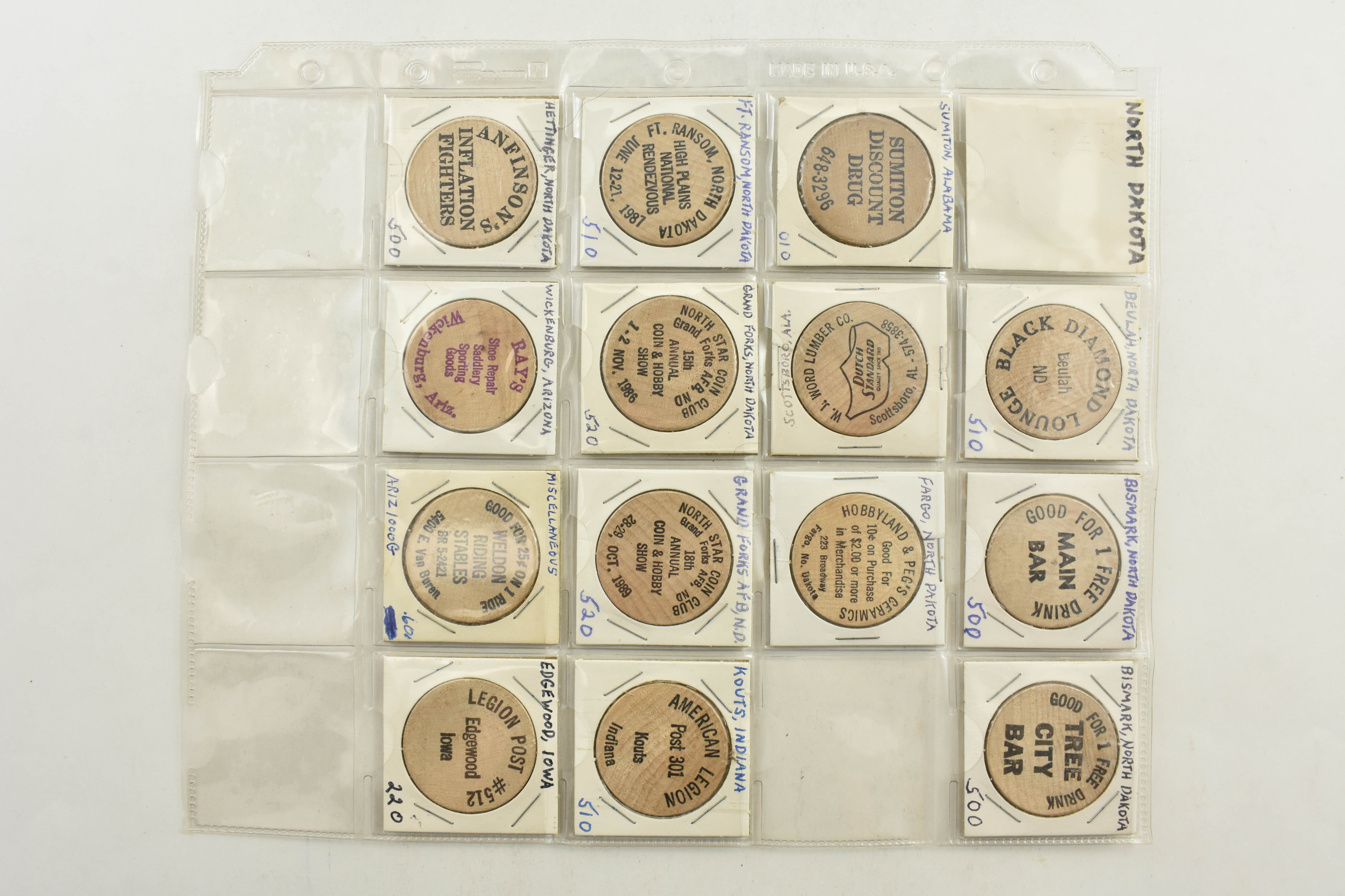 Entire Page Vintage WOODEN Nickels - Rare to find a group this large ...