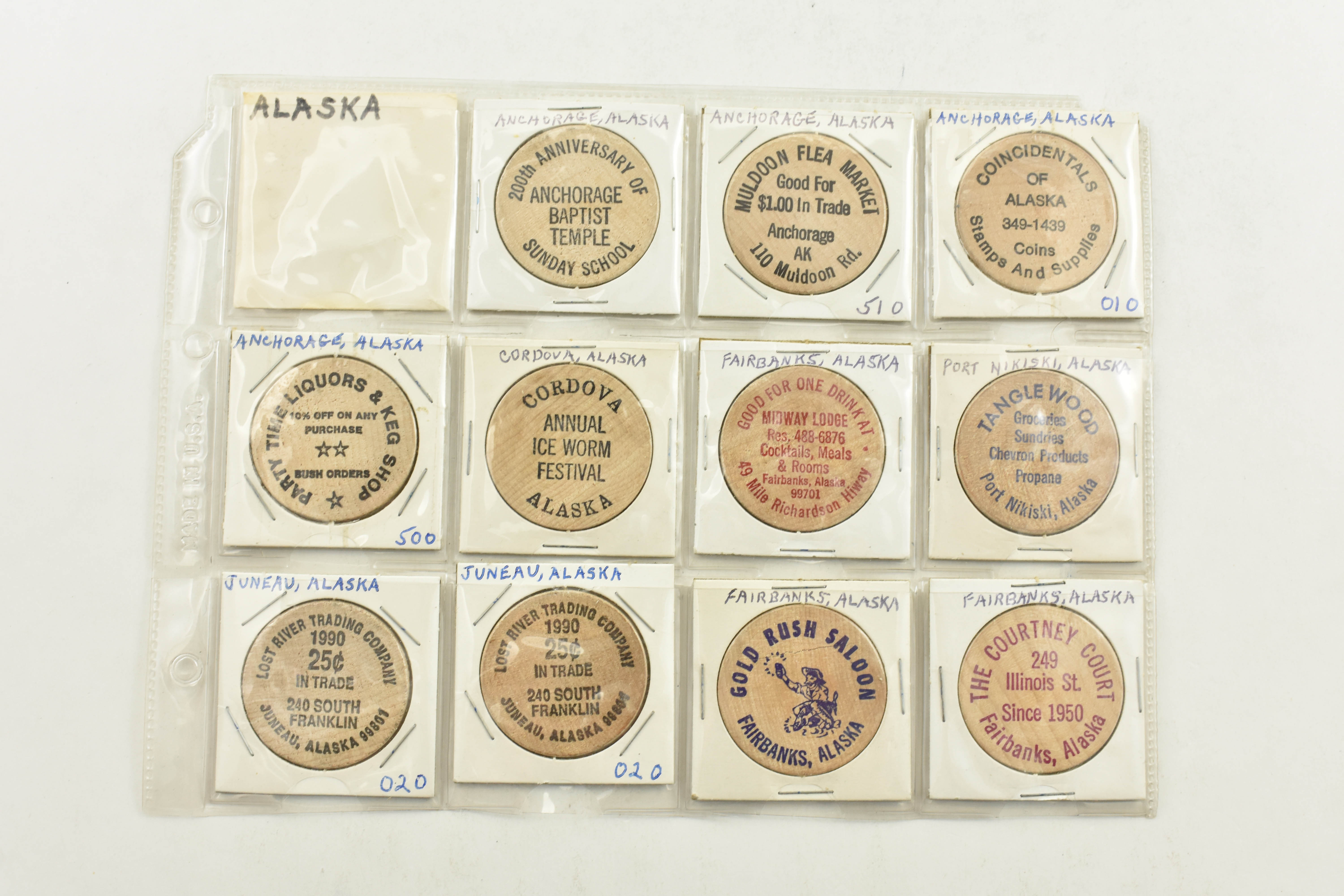 Entire Page Vintage WOODEN Nickels - Rare to find a group this large ...