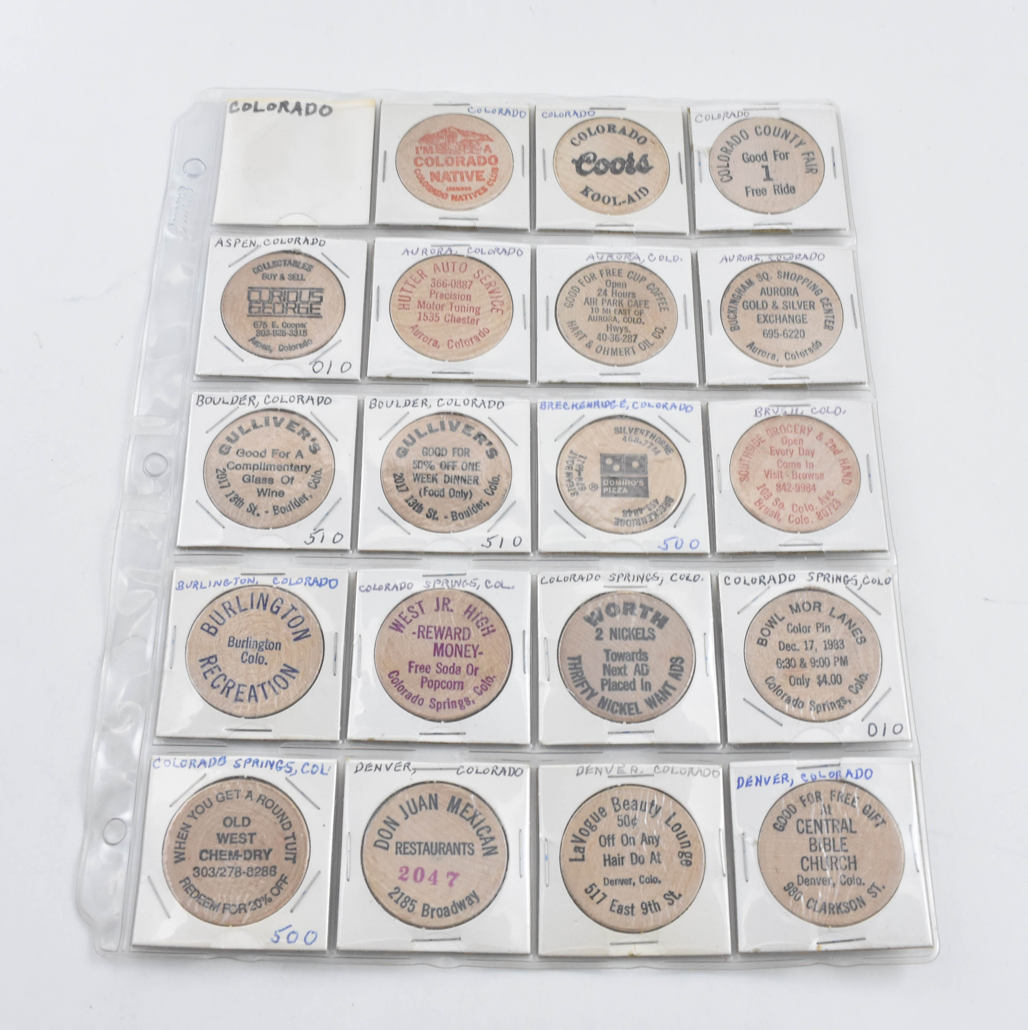 Entire Page Vintage WOODEN Nickels - Rare to find a group this large ...