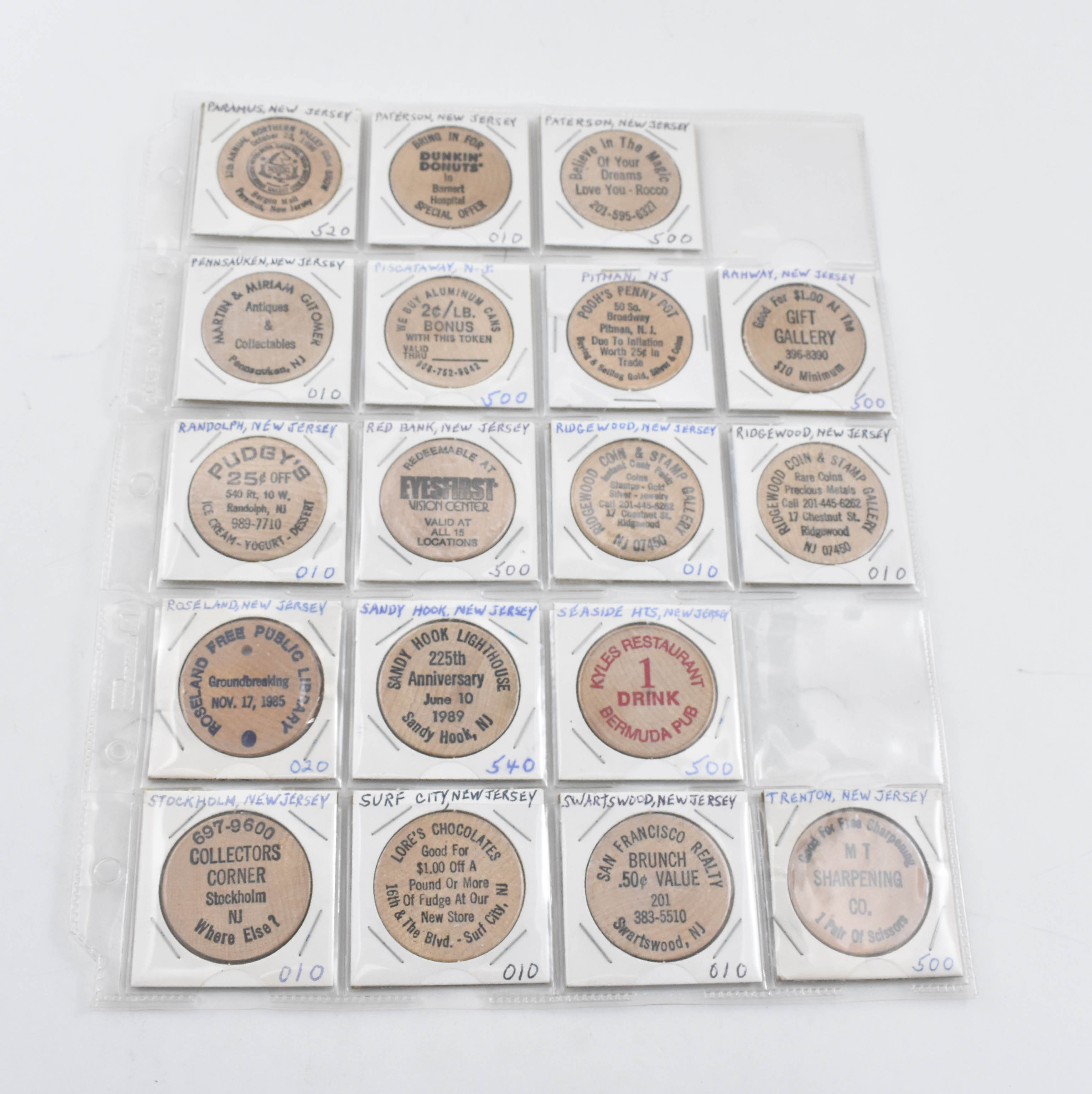 Entire Page Vintage WOODEN Nickels - Rare to find a group this large ...