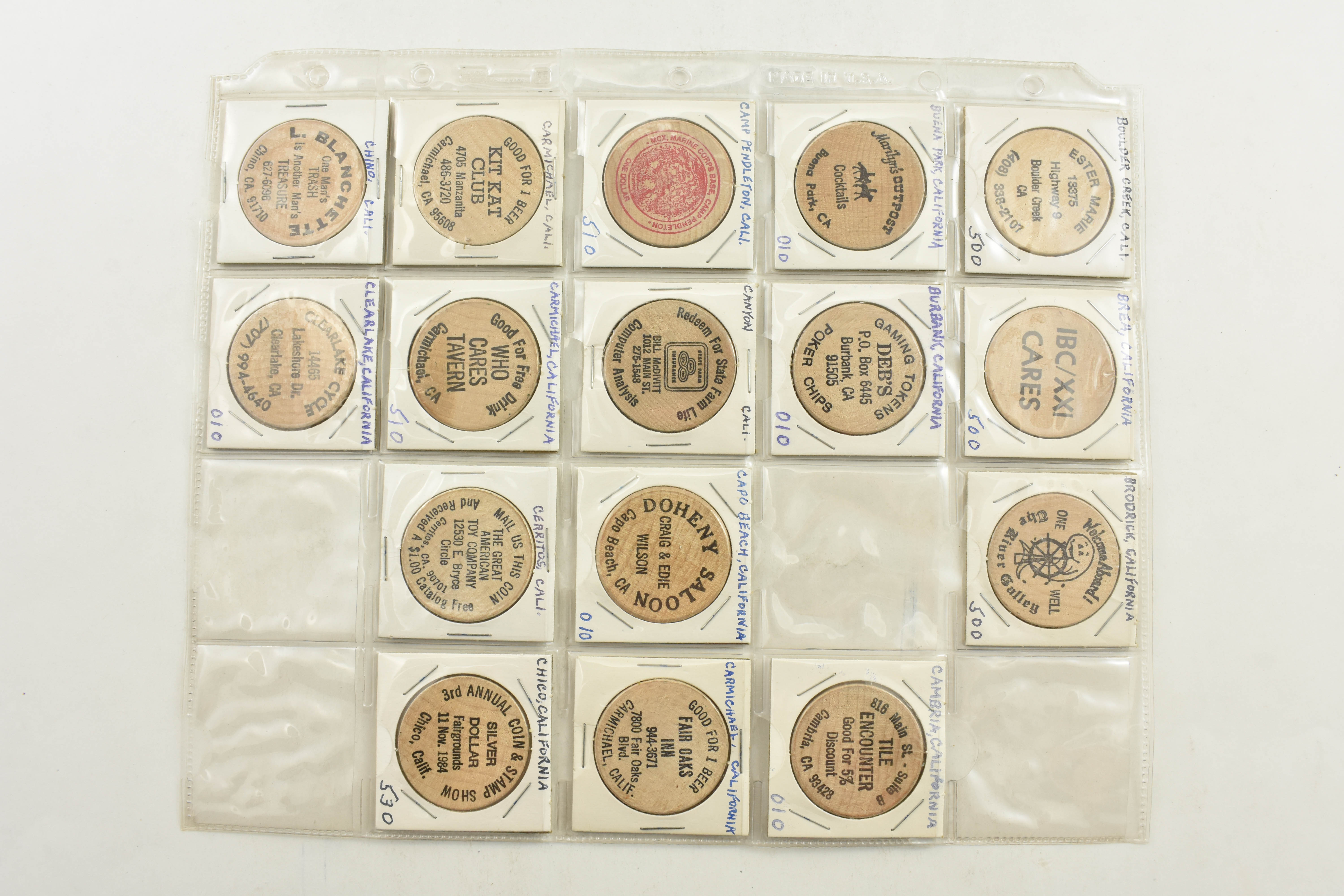 Entire Page Vintage WOODEN Nickels - Rare to find a group this large ...