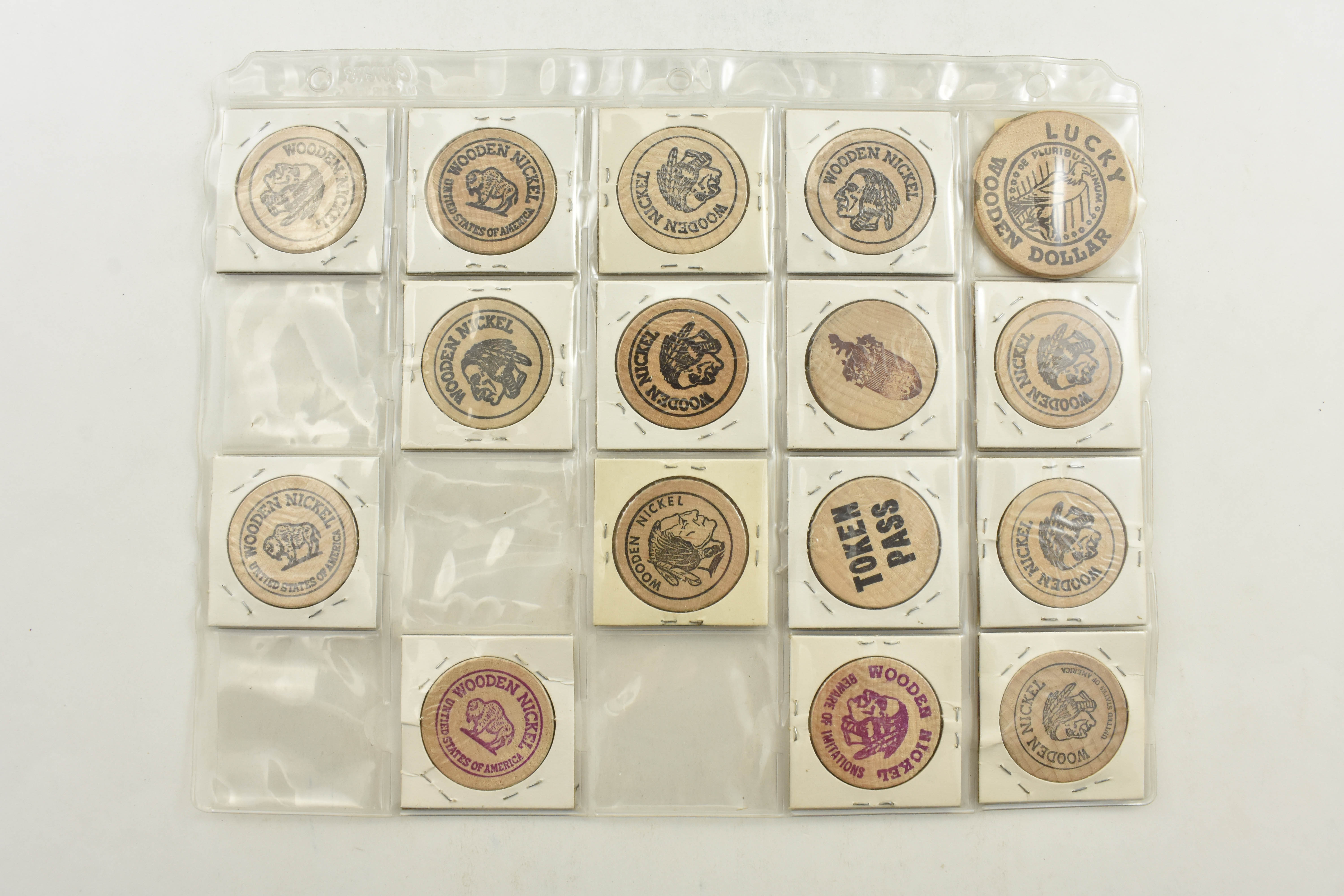 Entire Page Vintage WOODEN Nickels - Rare to find a group this large ...