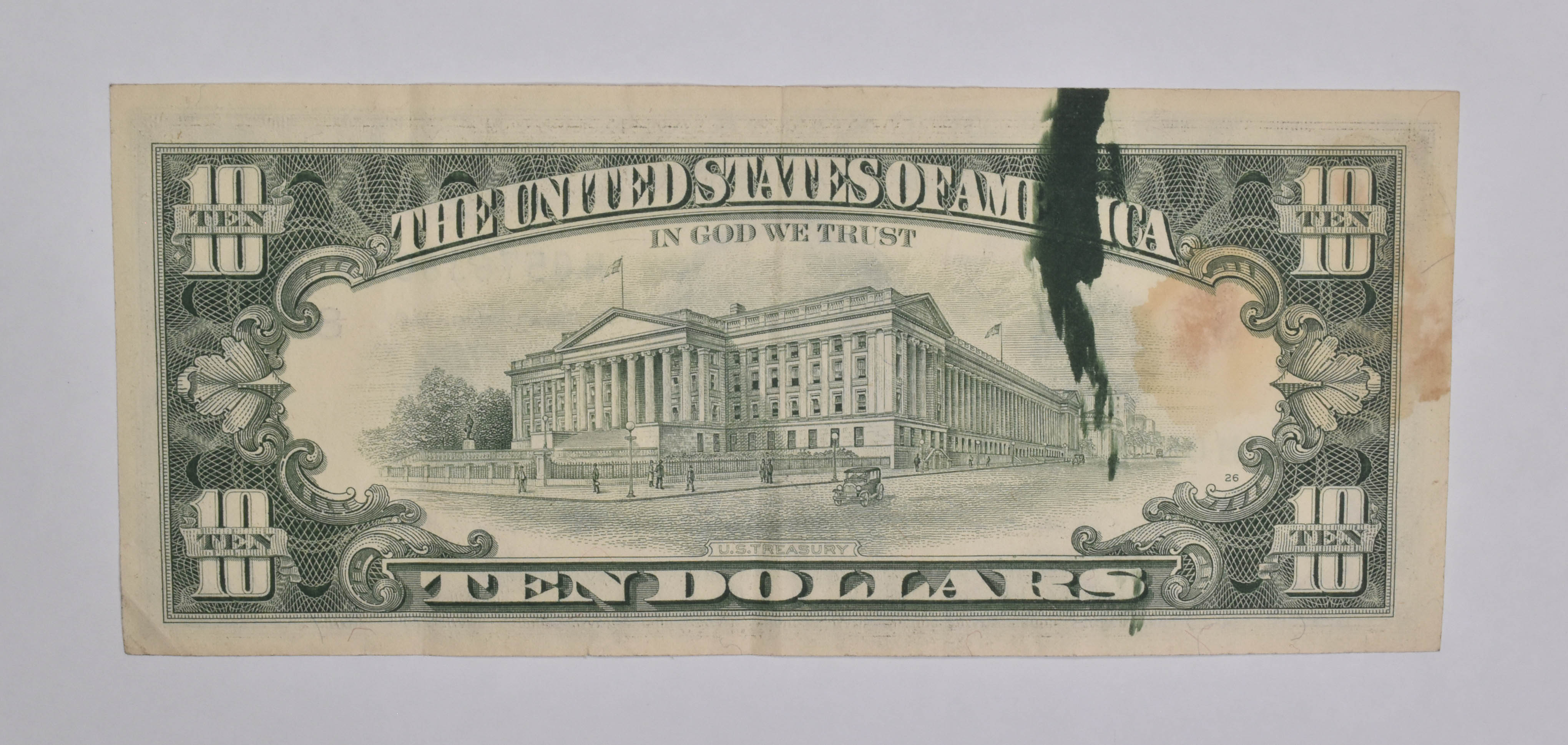 ERROR 1981 $10 St. Louis, MO U.S. FRN US Ink Smear Error Note ...