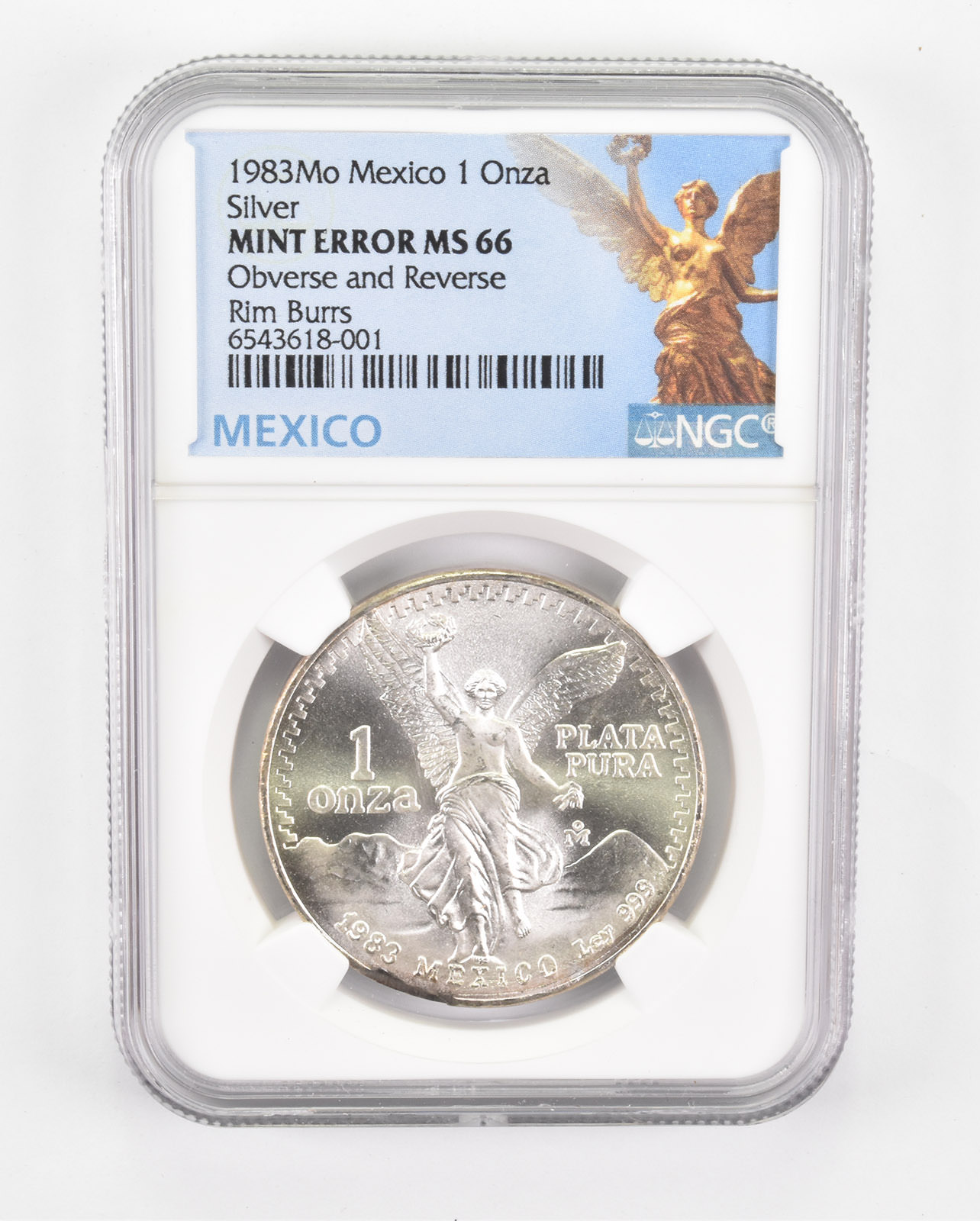 ERROR MS66 1983 Mo Mexico 1 Silver Onza - OBV & REV Rim Bars - Graded ...