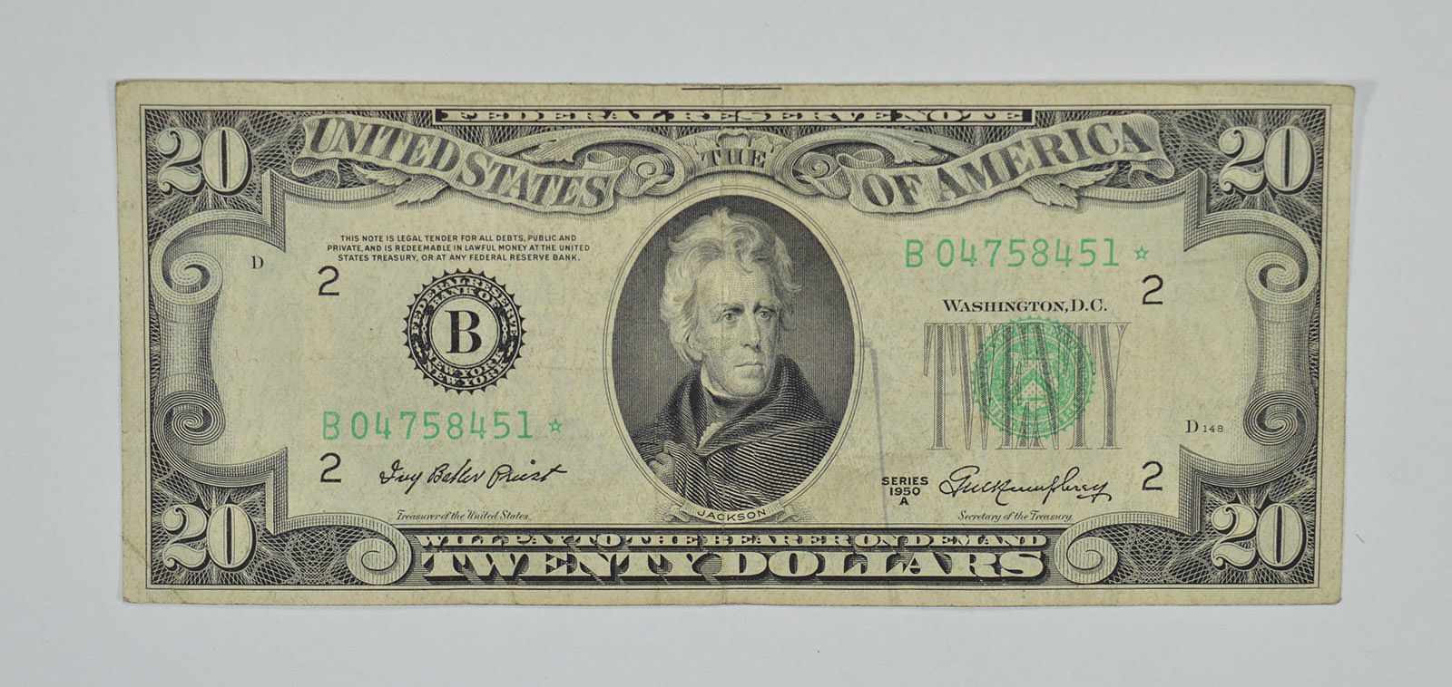 Error REPLACEMENT - 1950-A Series Star Note $20.00 Federal Reserve Note ...