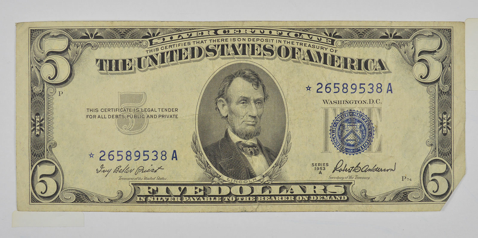 ERROR Replacement Note - $5.00 1953 Silver Certificate Note - TOUGH ...