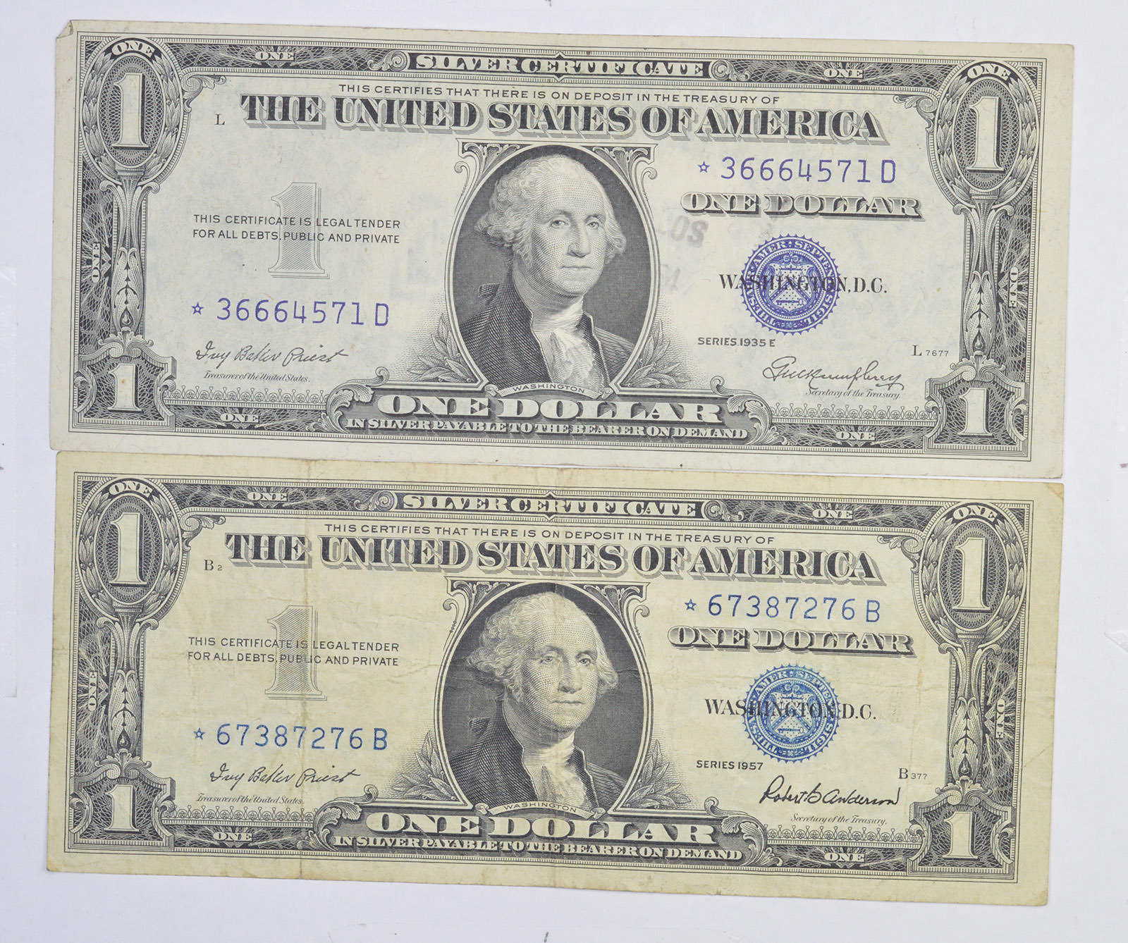 Error Replacement *Star* 1957 & 1935 $1.00 Silver Certificate 2 Note ...