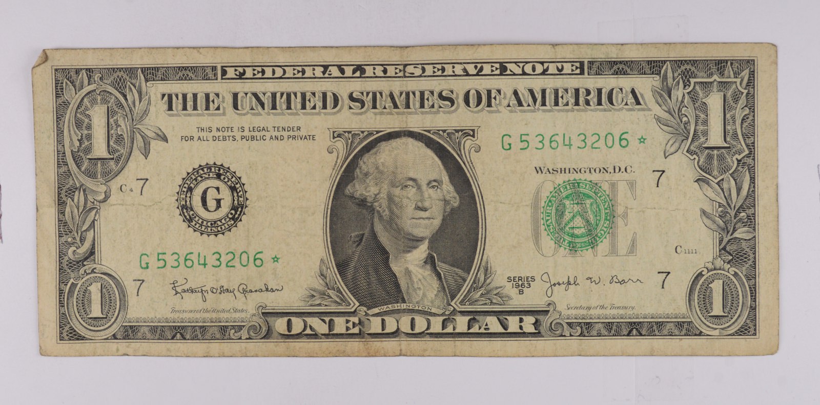 ERROR REPLACEMNT Note - 1963 BARR FRN $1 Note - RARE | Property Room