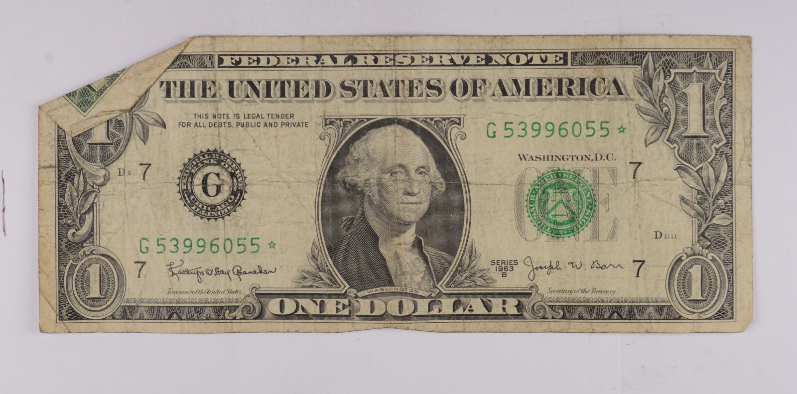 ERROR REPLACEMNT Note - 1963 BARR FRN $1 Note - RARE | Property Room