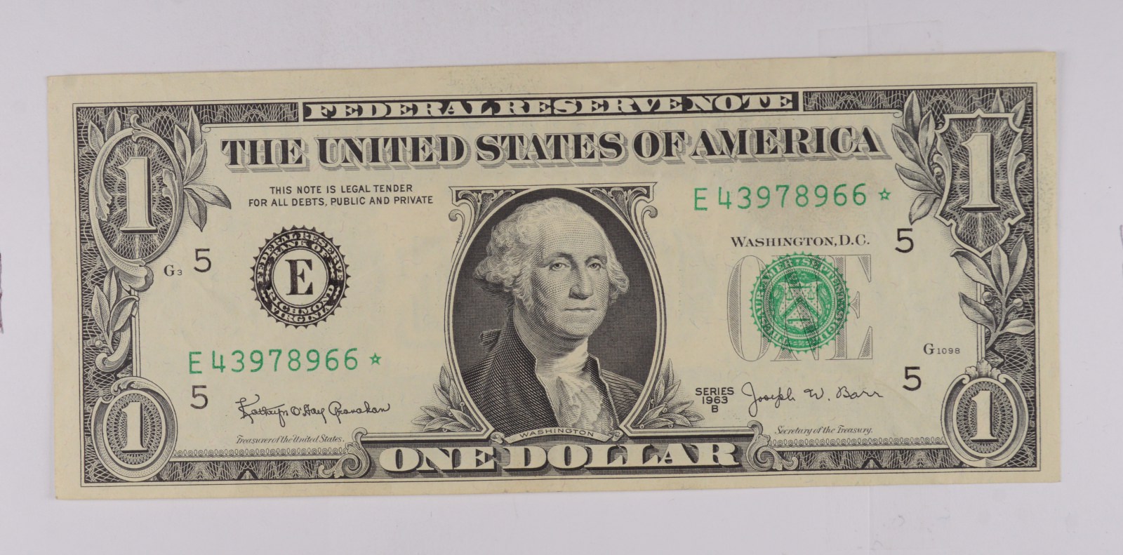 ERROR REPLACEMNT Note - 1963 BARR FRN $1 Note - RARE | Property Room