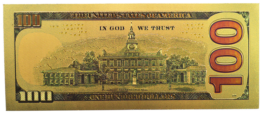 Fantasy $100 Benjamin Franklin Colorized Gold Foil Note | Property Room