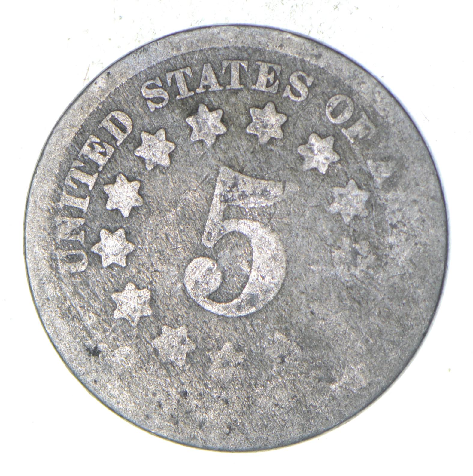 First Nickel Design 1860's-80's Era - US Shield Nickel US Type Coin ...