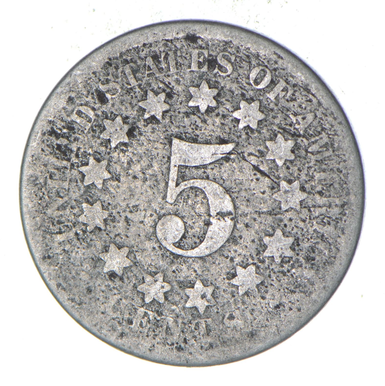First Nickel Design 1860's-80's Era - US Shield Nickel US Type Coin ...