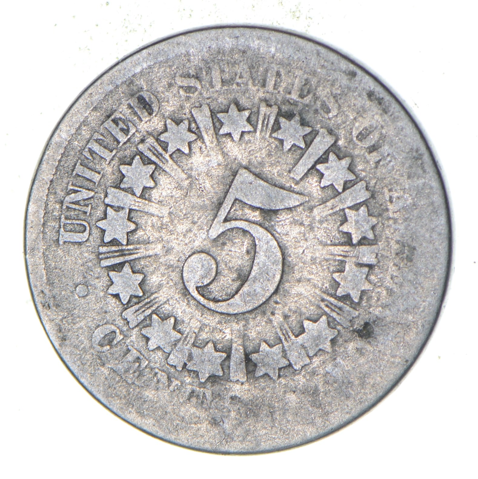 First Nickel Design 1860's-80's Era - US Shield Nickel US Type Coin ...