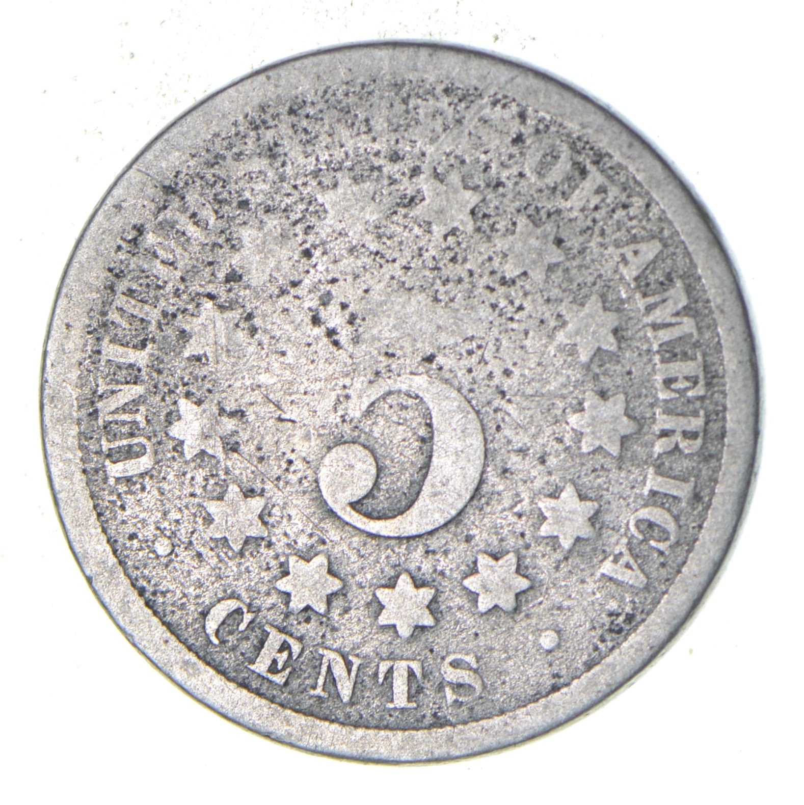 First Nickel Design 1860's-80's Era - US Shield Nickel US Type Coin ...
