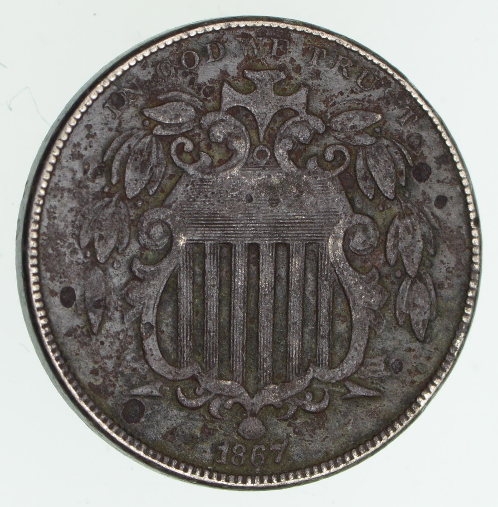 First US Nickel - 1867 Without Rays - Shield Nickel - US Type Coin ...
