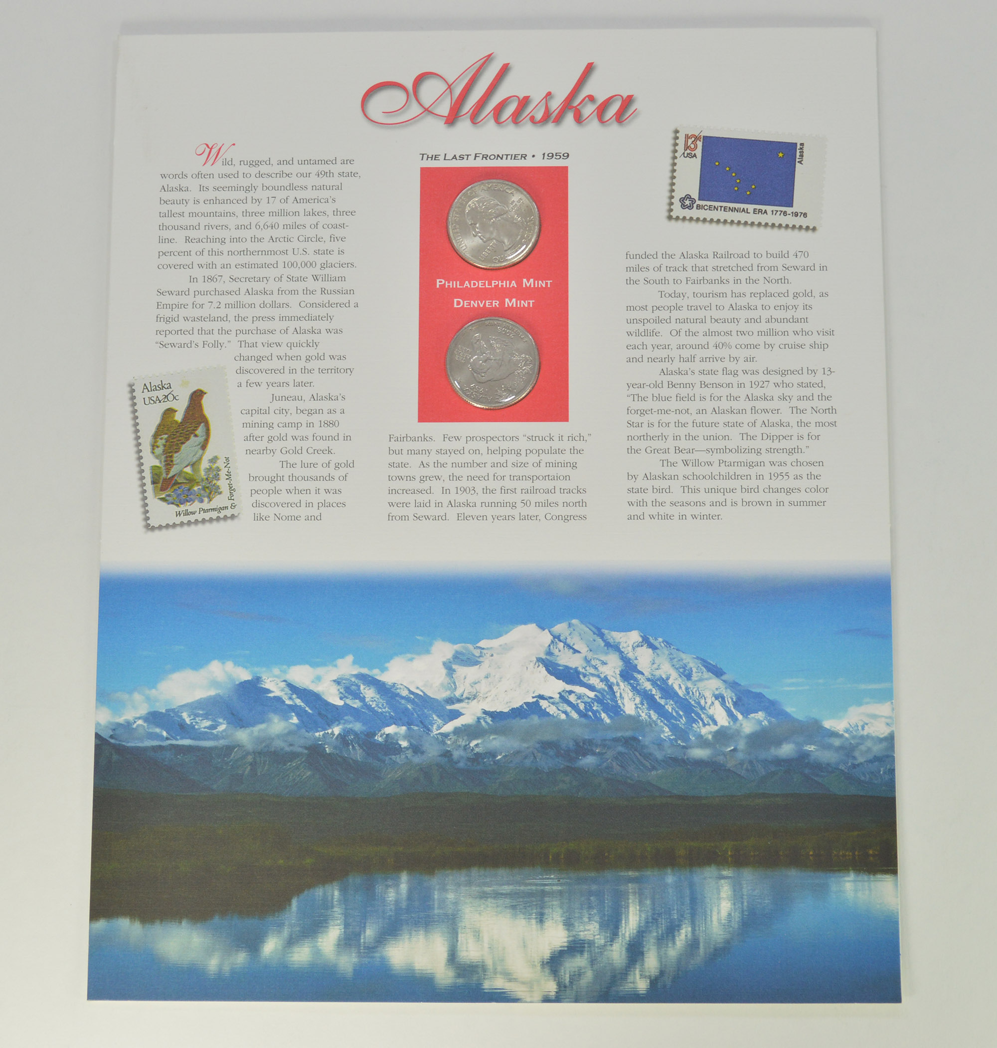 Full Color 2 Coin Ch BU Alaska State Quarter Beautifully Displayed Coin ...
