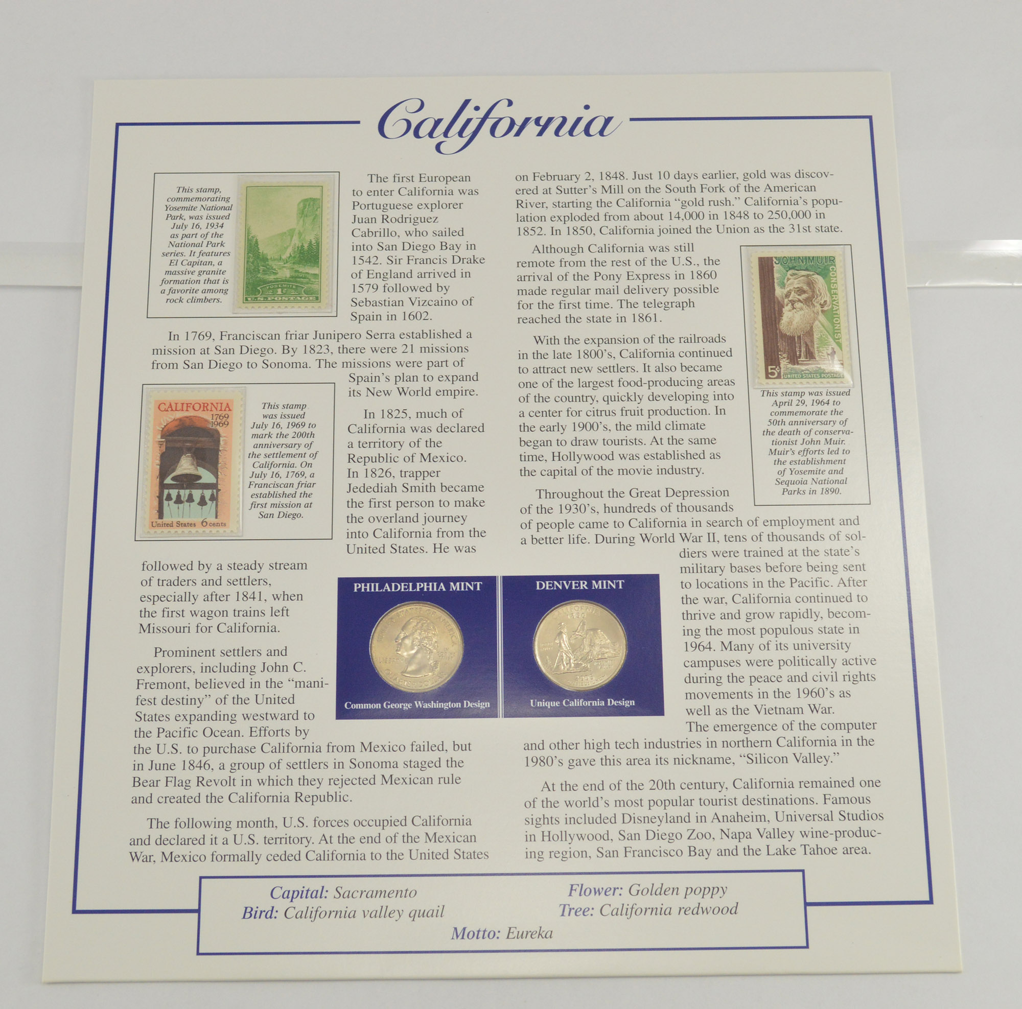 Full Color 2 Coin Ch BU California State Quarter Beautifully Displayed ...