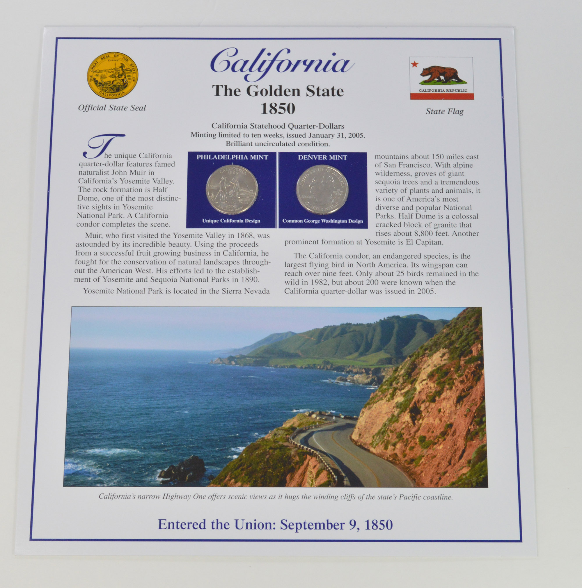Full Color 2 Coin Ch BU California State Quarter Beautifully Displayed ...
