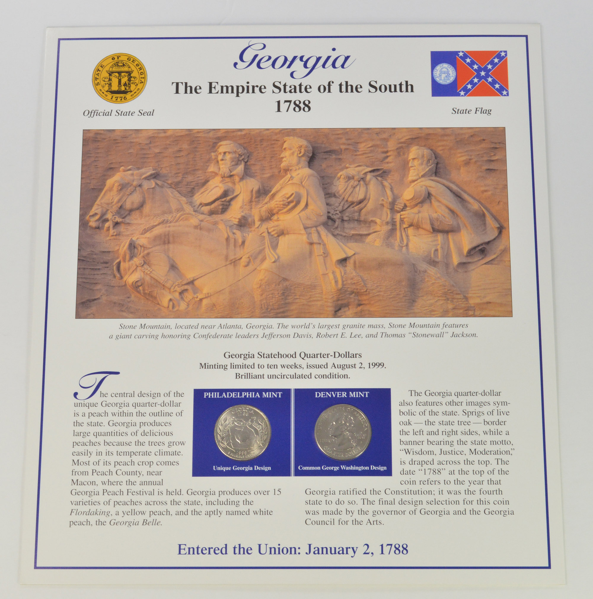 Full Color 2 Coin Ch BU Georgia State Quarter Beautifully Displayed ...