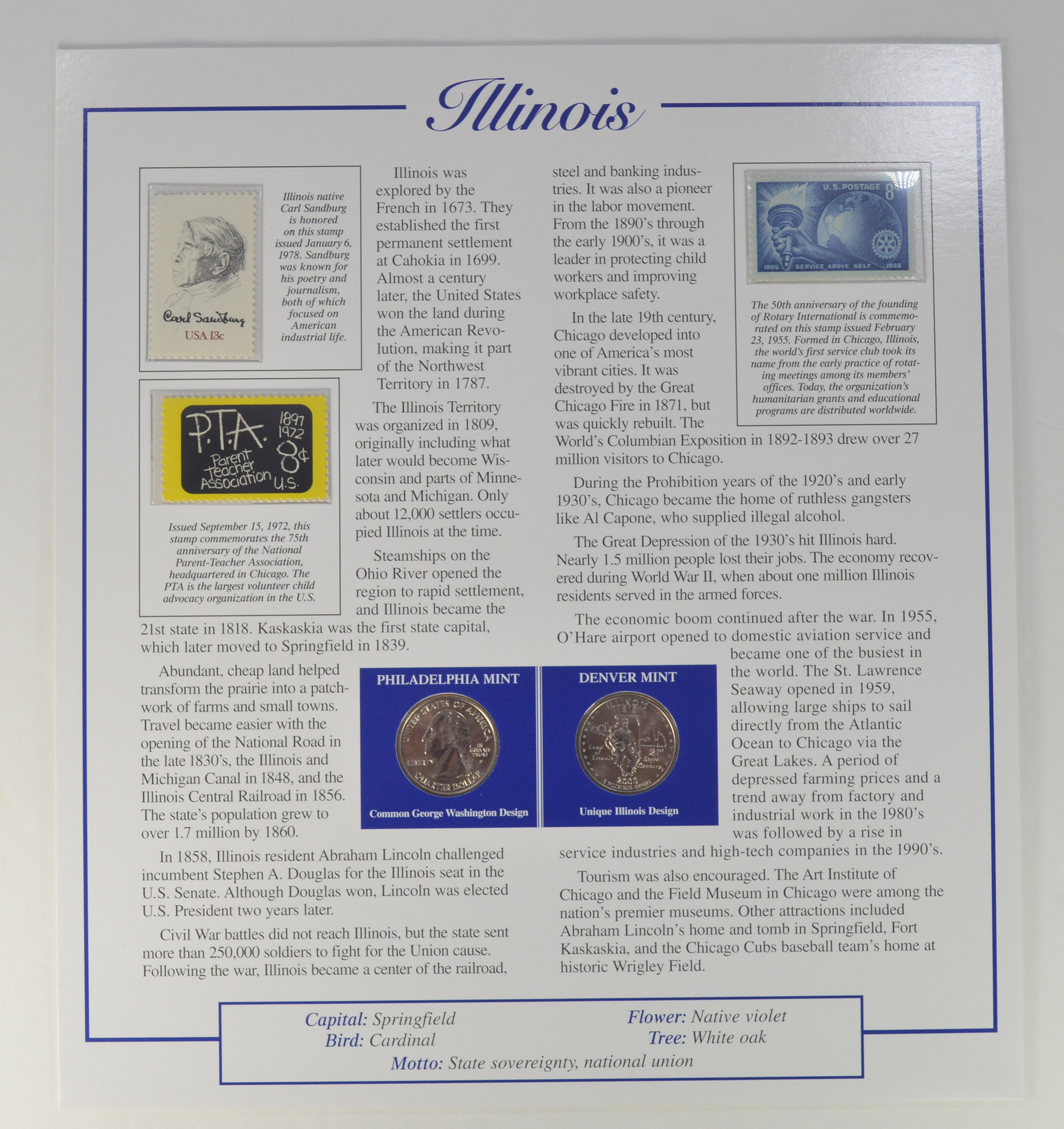Full Color 2 Coin Ch BU Illinois State Quarter Beautifully Displayed ...