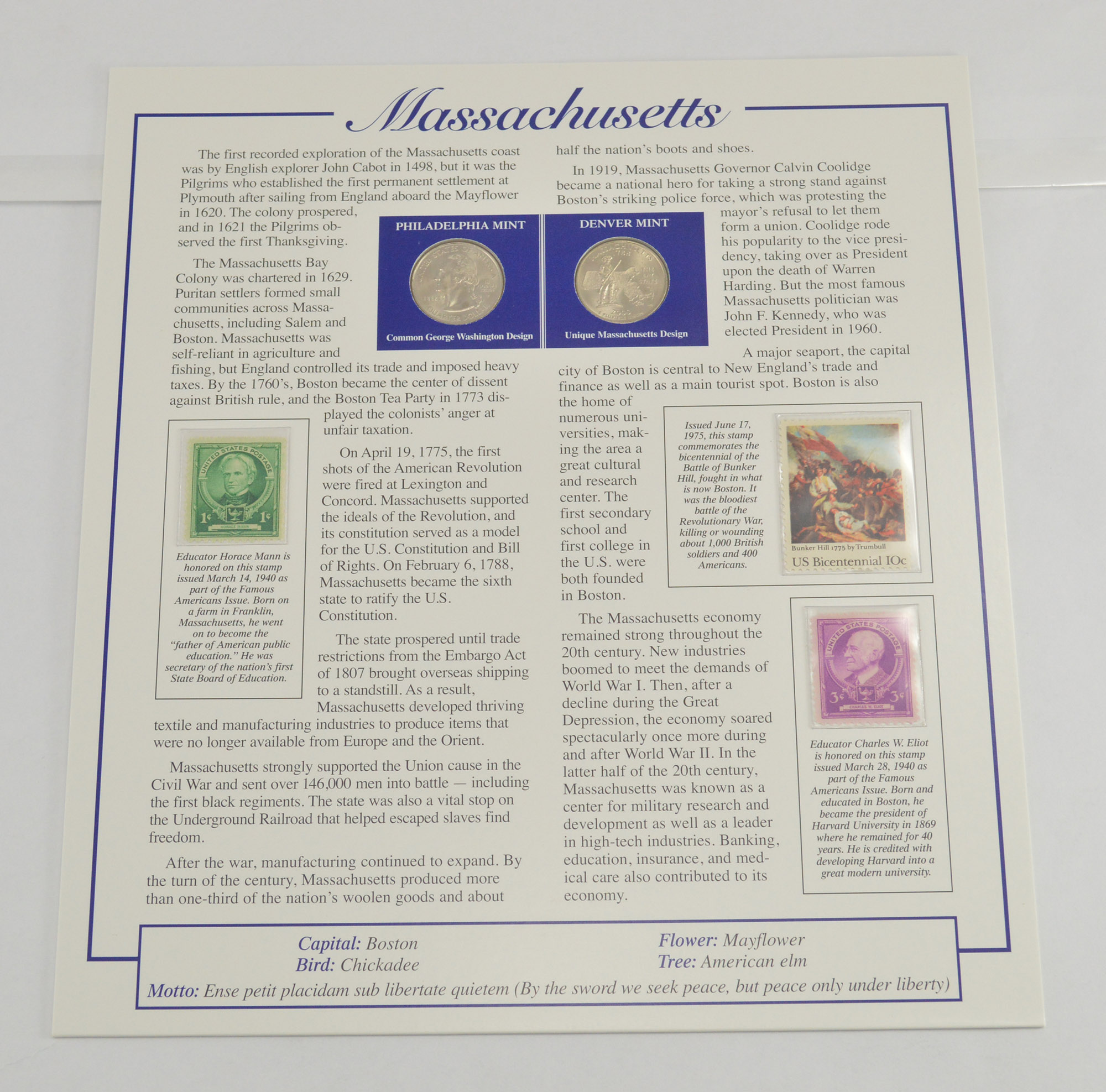 Full Color 2 Coin Ch BU Massachusetts State Quarter Beautifully ...
