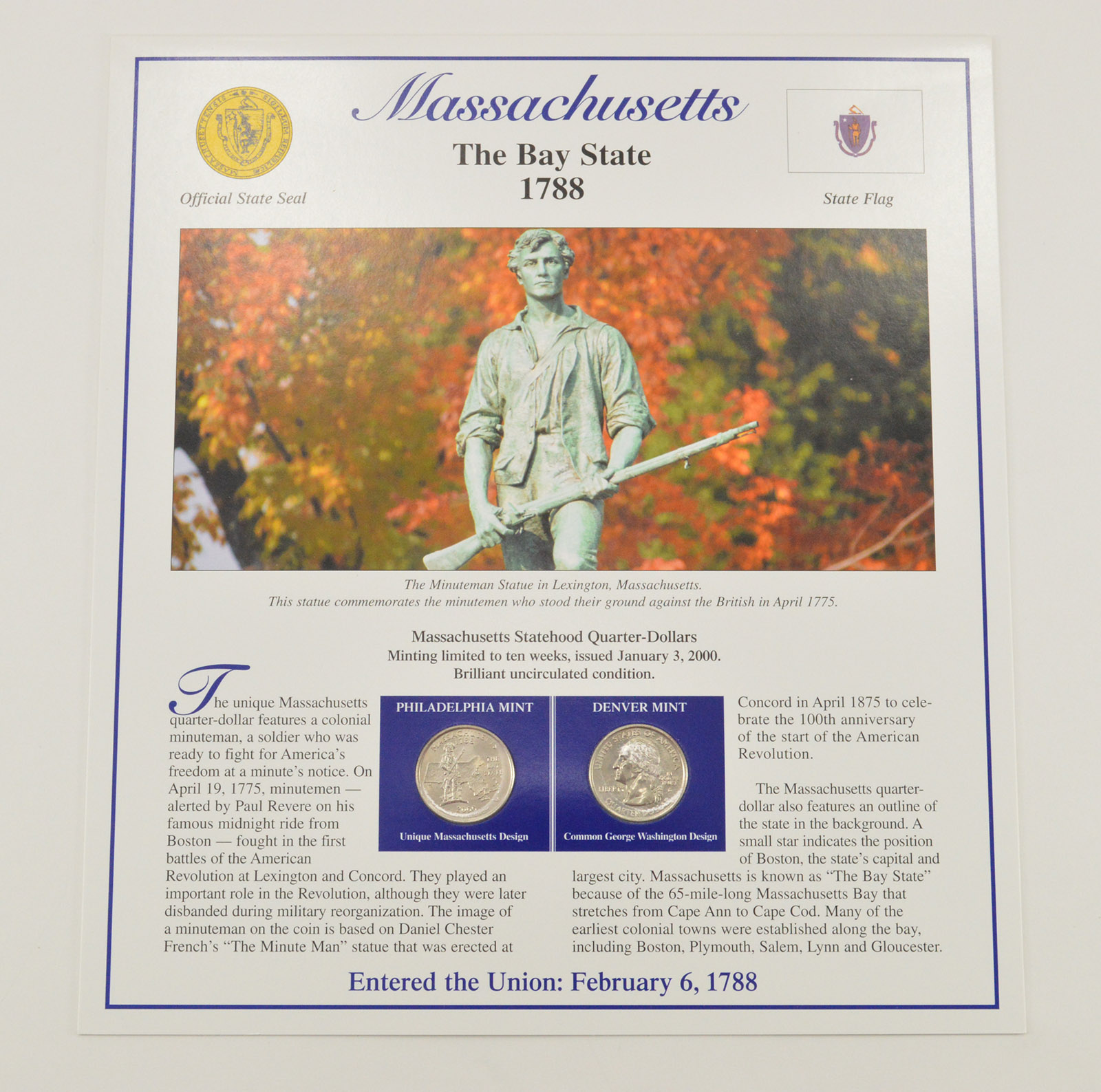 Full Color 2 Coin Ch BU Massachusetts State Quarter Beautifully ...