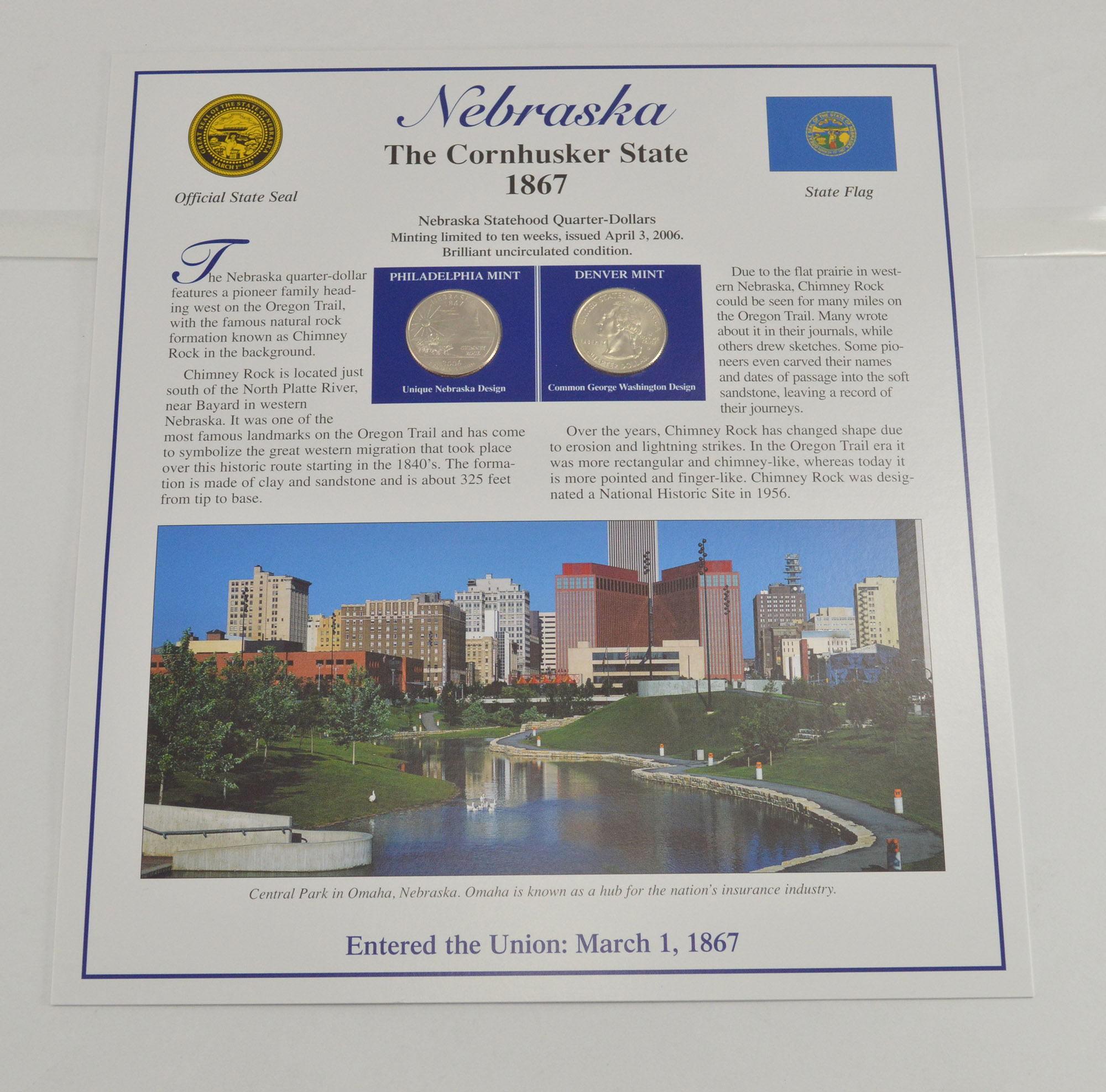 Full Color 2 Coin Ch BU Nebraska State Quarter Beautifully Displayed ...