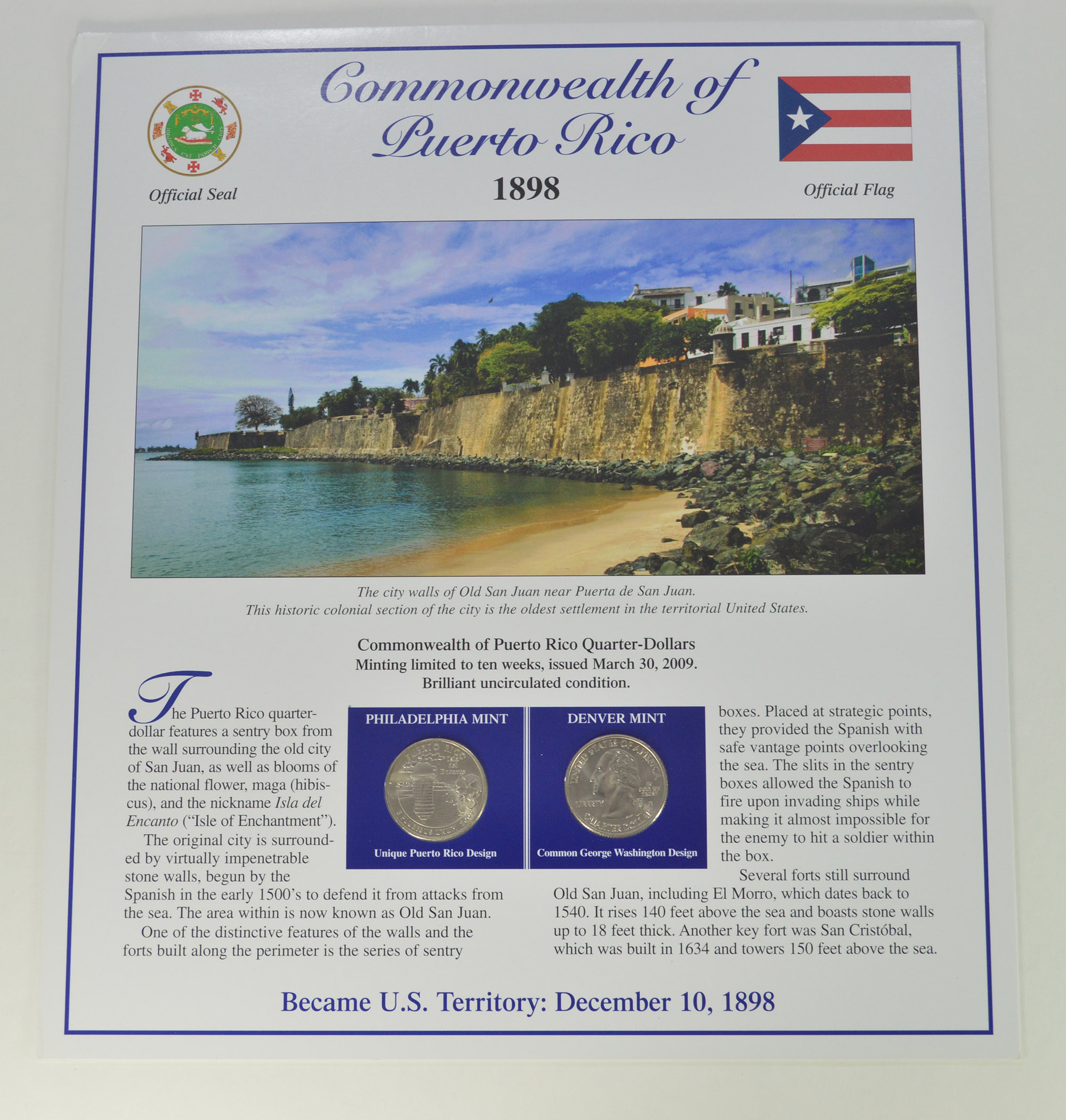 Full Color 2 Coin Ch BU Puerto Rico State Quarter Beautifully Displayed ...