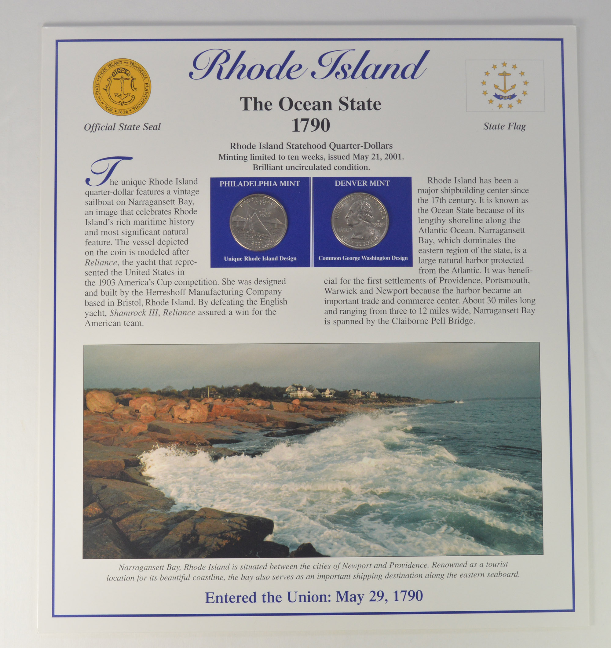 Full Color 2 Coin Ch BU Rhode Island State Quarter Beautifully ...