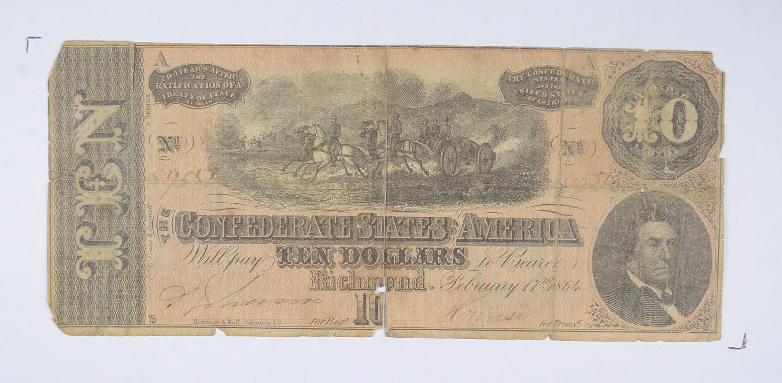 Genuine CIVIL WAR 1864 $10.00 Confederate States of American - Over 150 ...