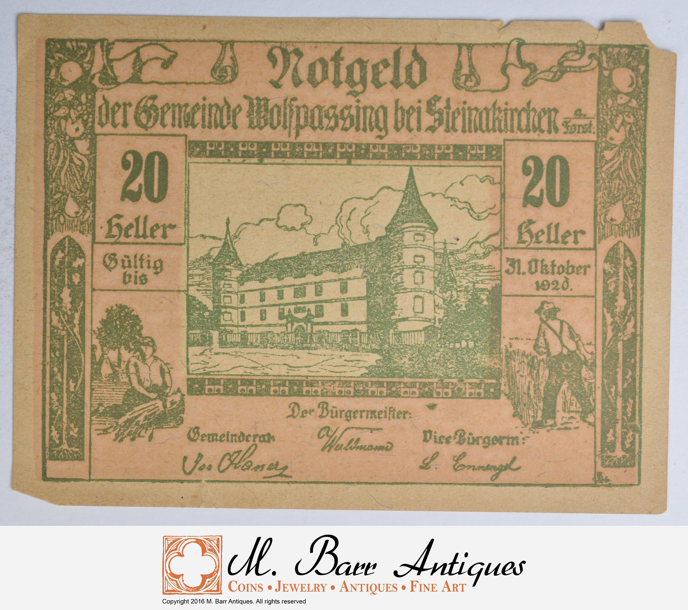 German - Notgeld Note - Historic - 1920's/30's Era - Great Art ...