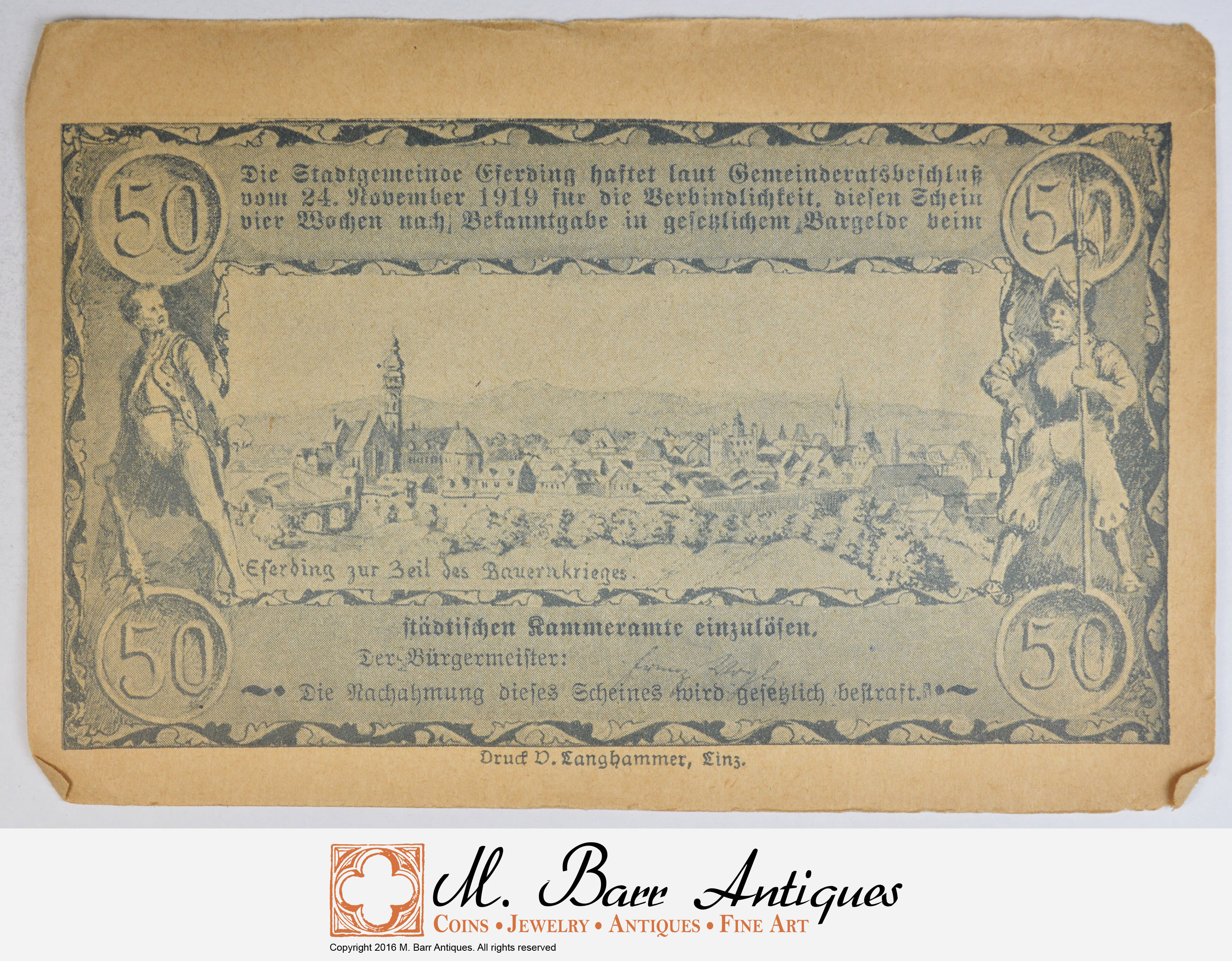 German - Notgeld Note - Historic - 1920's/30's Era - Great Art ...