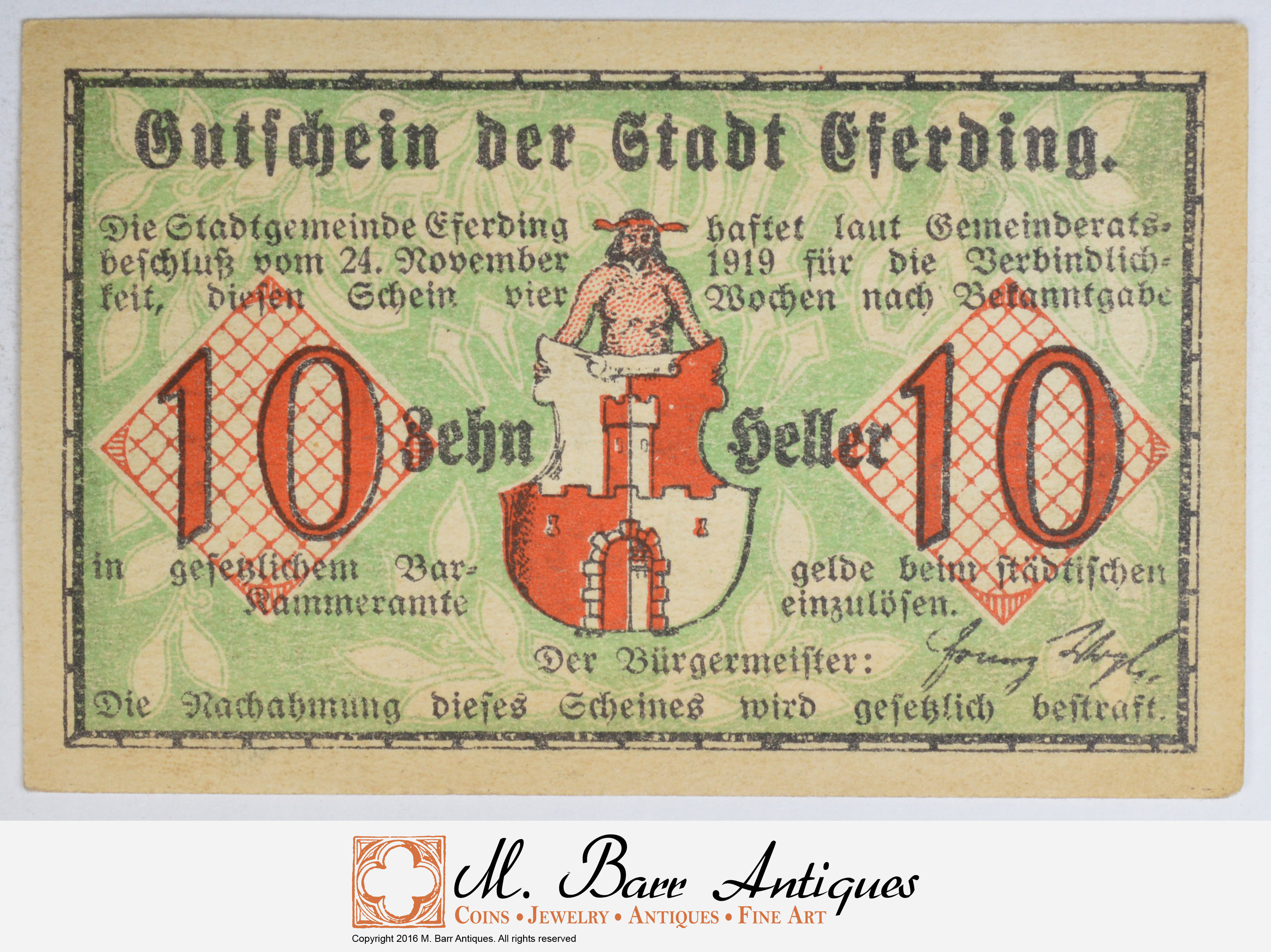 German - Notgeld Note - Historic - 1920's/30's Era - Great Art ...