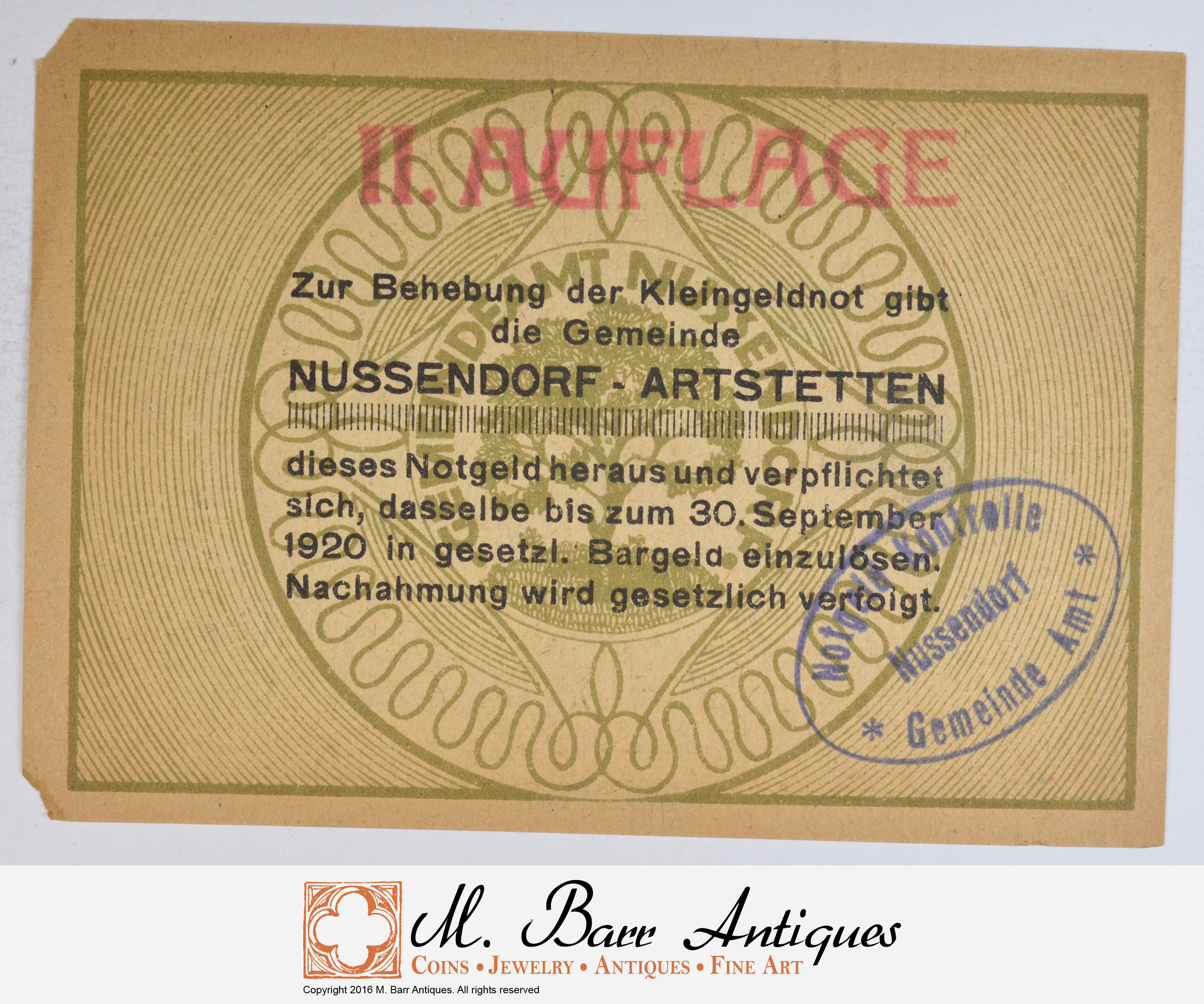 German - Notgeld Note - Historic - 1920's/30's Era - Great Art ...