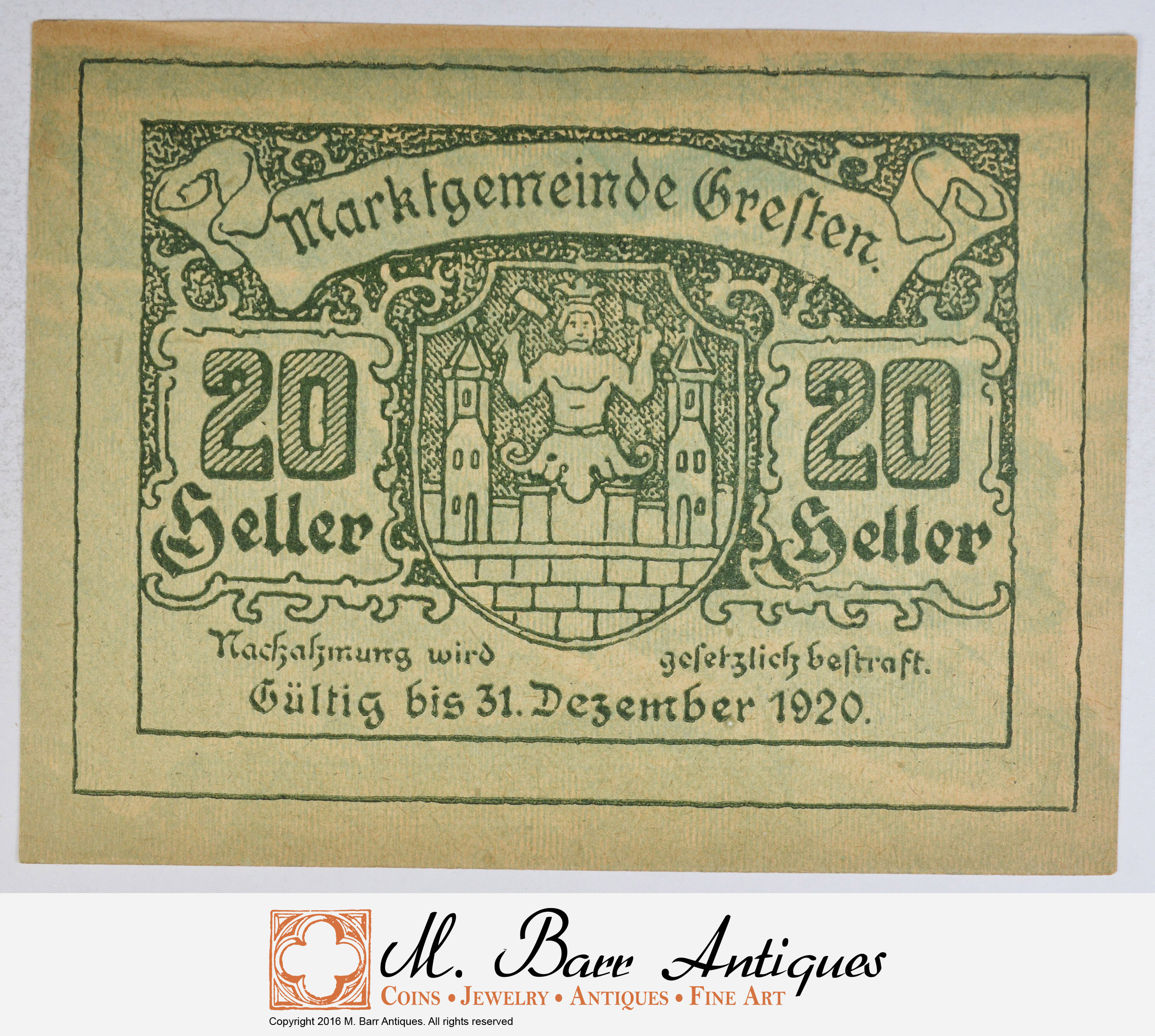 German - Notgeld Note - Historic - 1920's/30's Era - Great Art ...