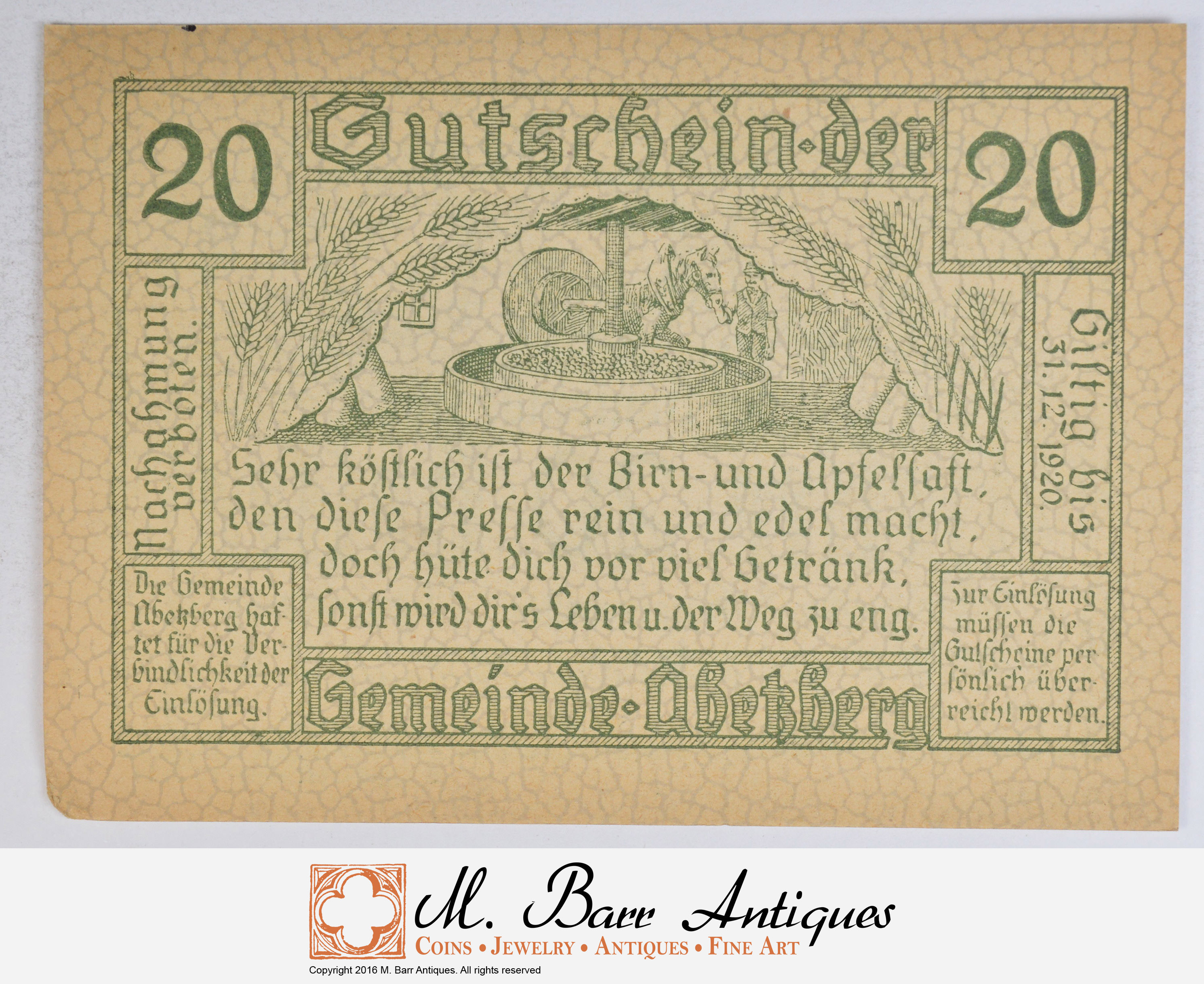 German - Notgeld Note - Historic - 1920's/30's Era - Great Art ...