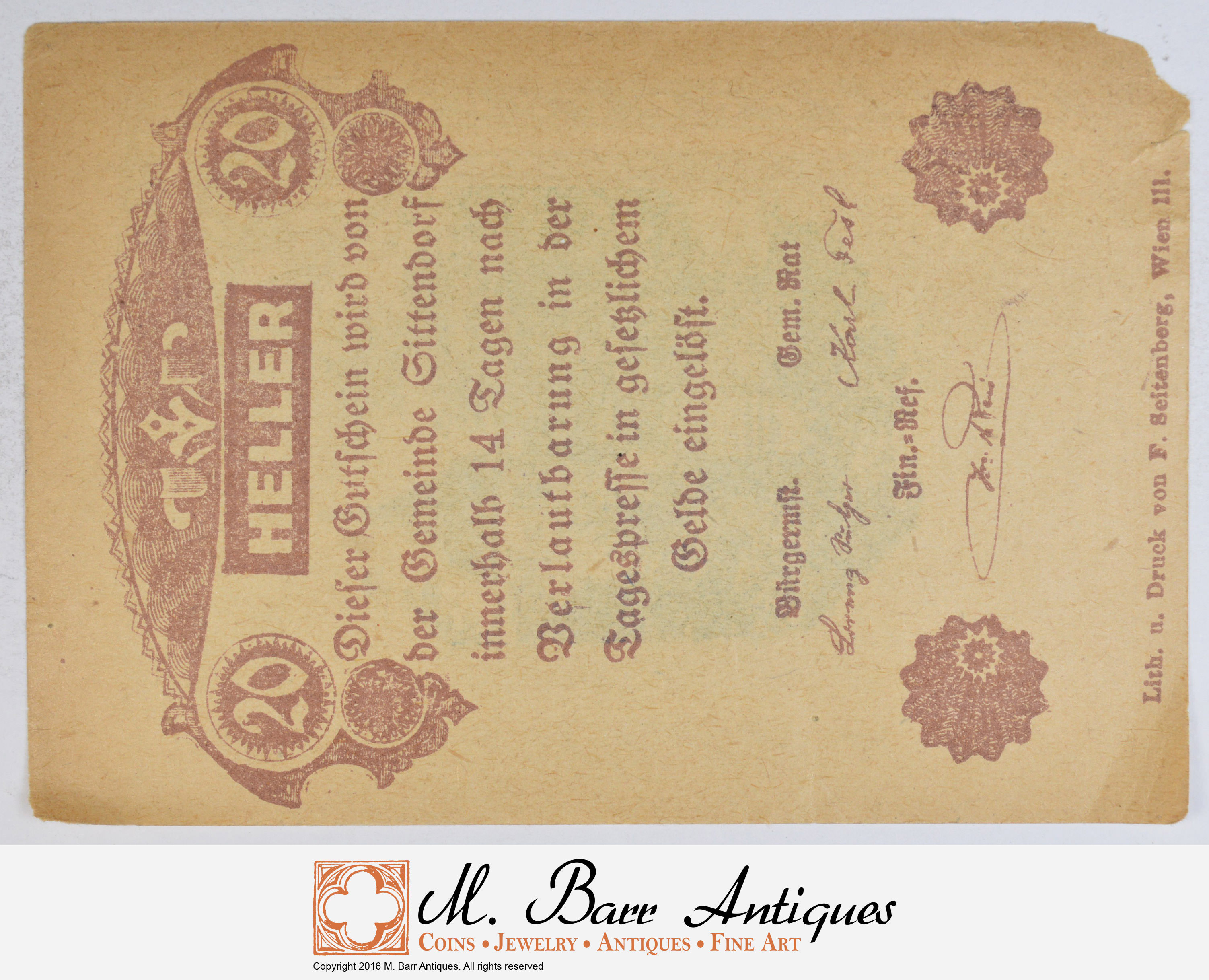 German - Notgeld Note - Historic - 1920's/30's Era - Great Art ...