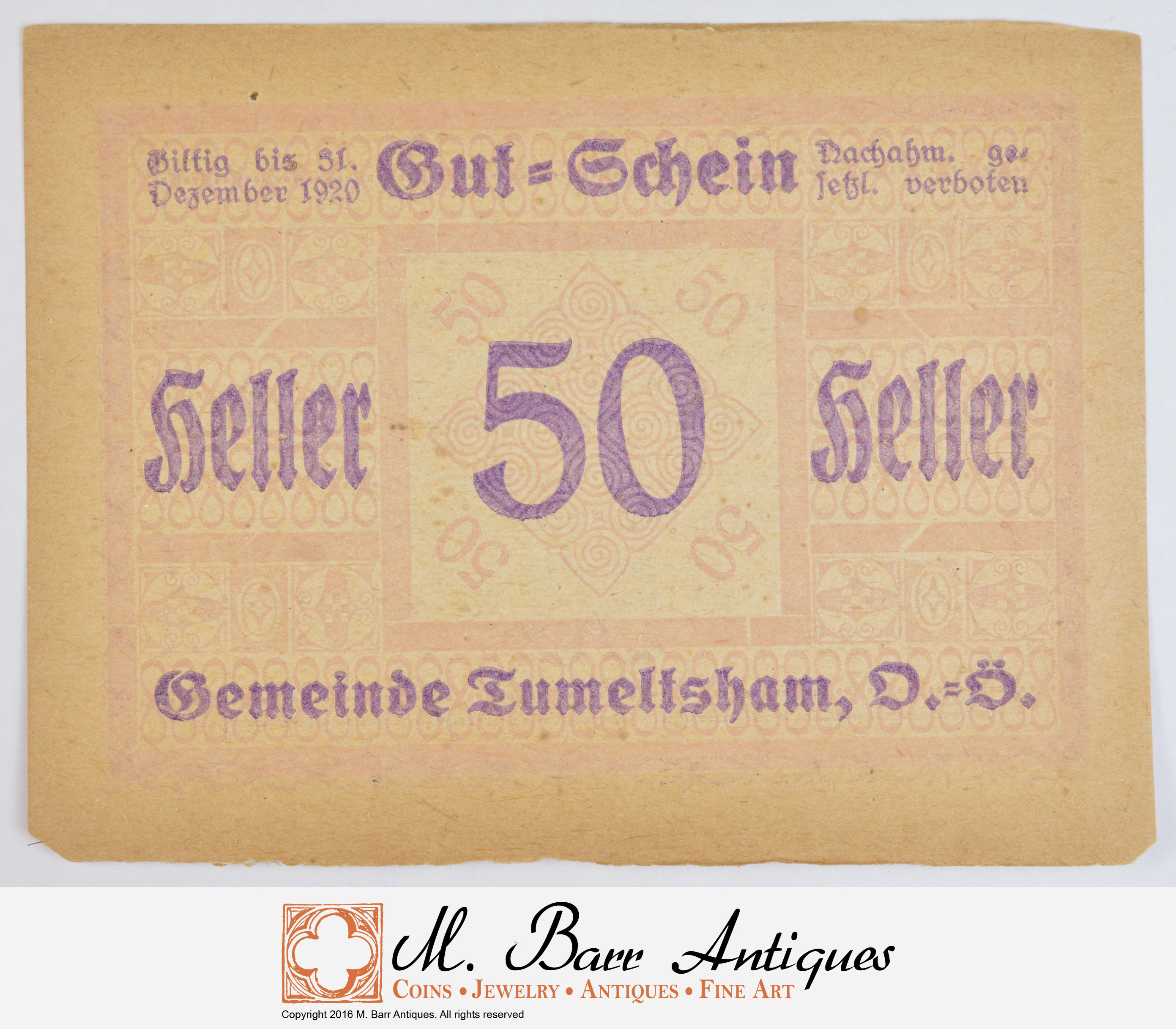 German - Notgeld Note - Historic - 1920's/30's Era - Great Art ...