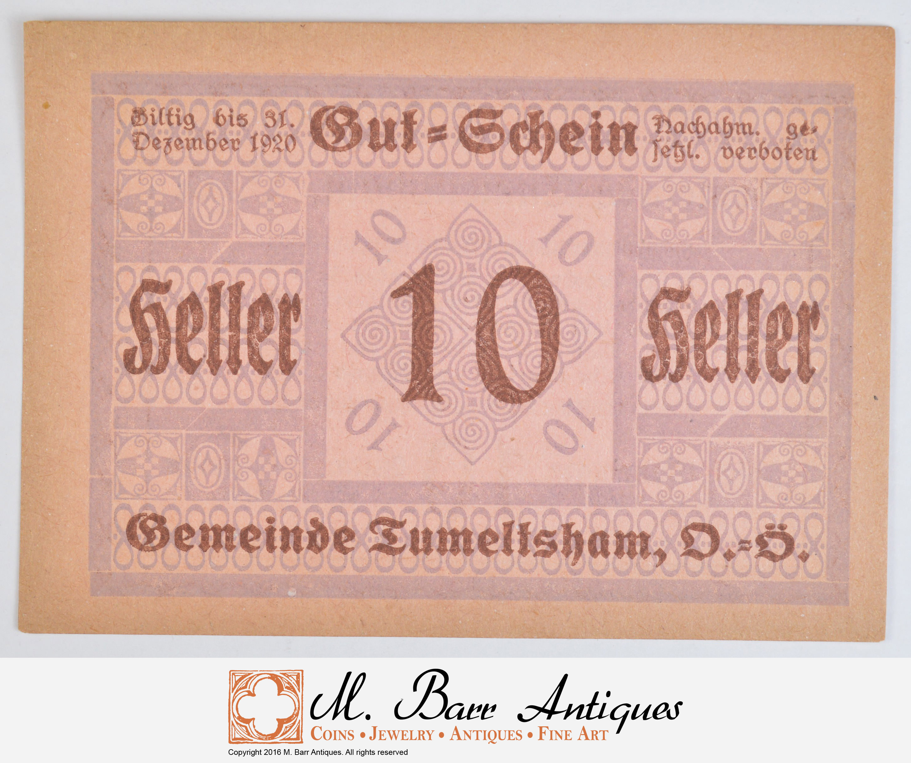 German - Notgeld Note - Historic - 1920's/30's Era - Great Art ...