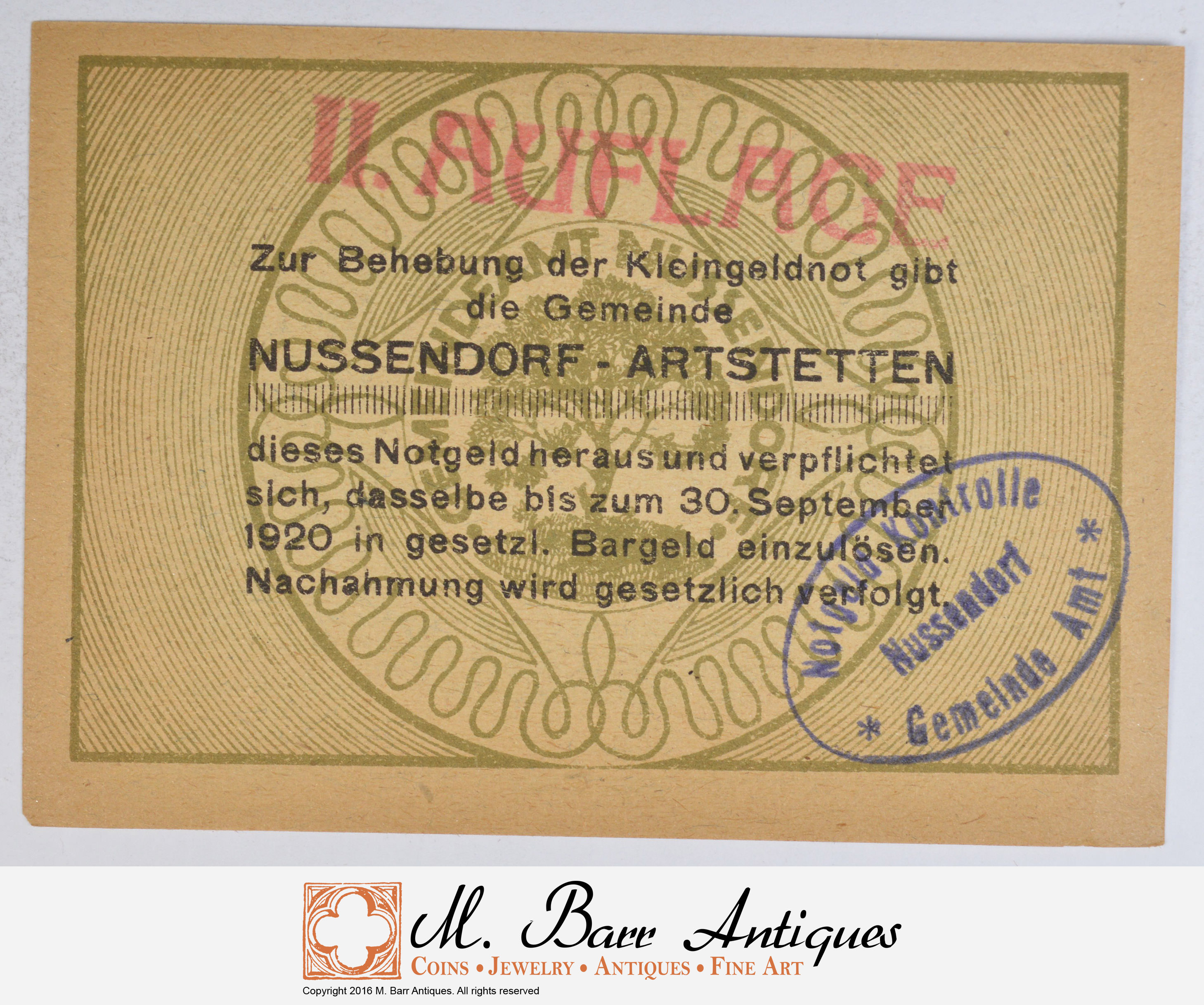 German - Notgeld Note - Historic - 1920's/30's Era - Great Art ...