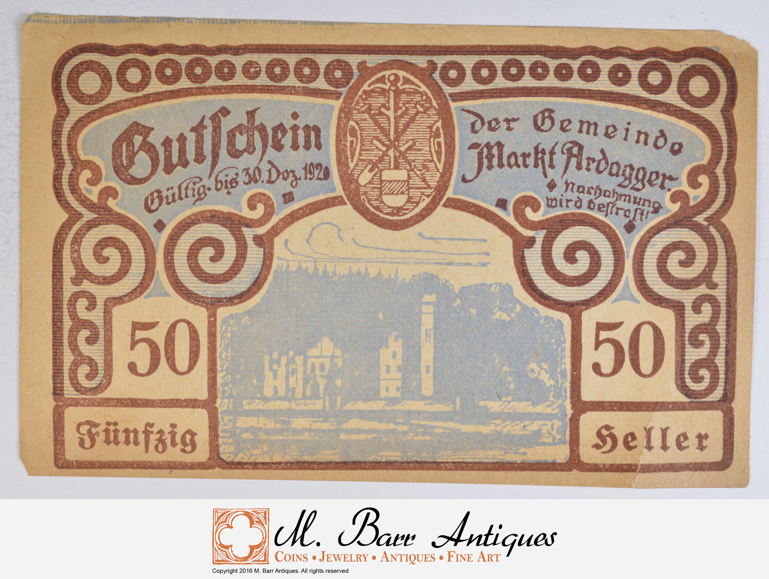 German - Notgeld Note - Historic - 1920's/30's Era - Great Art ...
