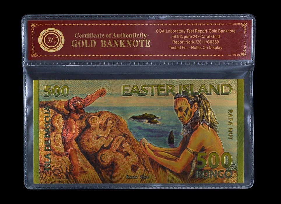 Gold Easter Island 500 Rongo- Beautifully Displayed Replica Bank Note ...